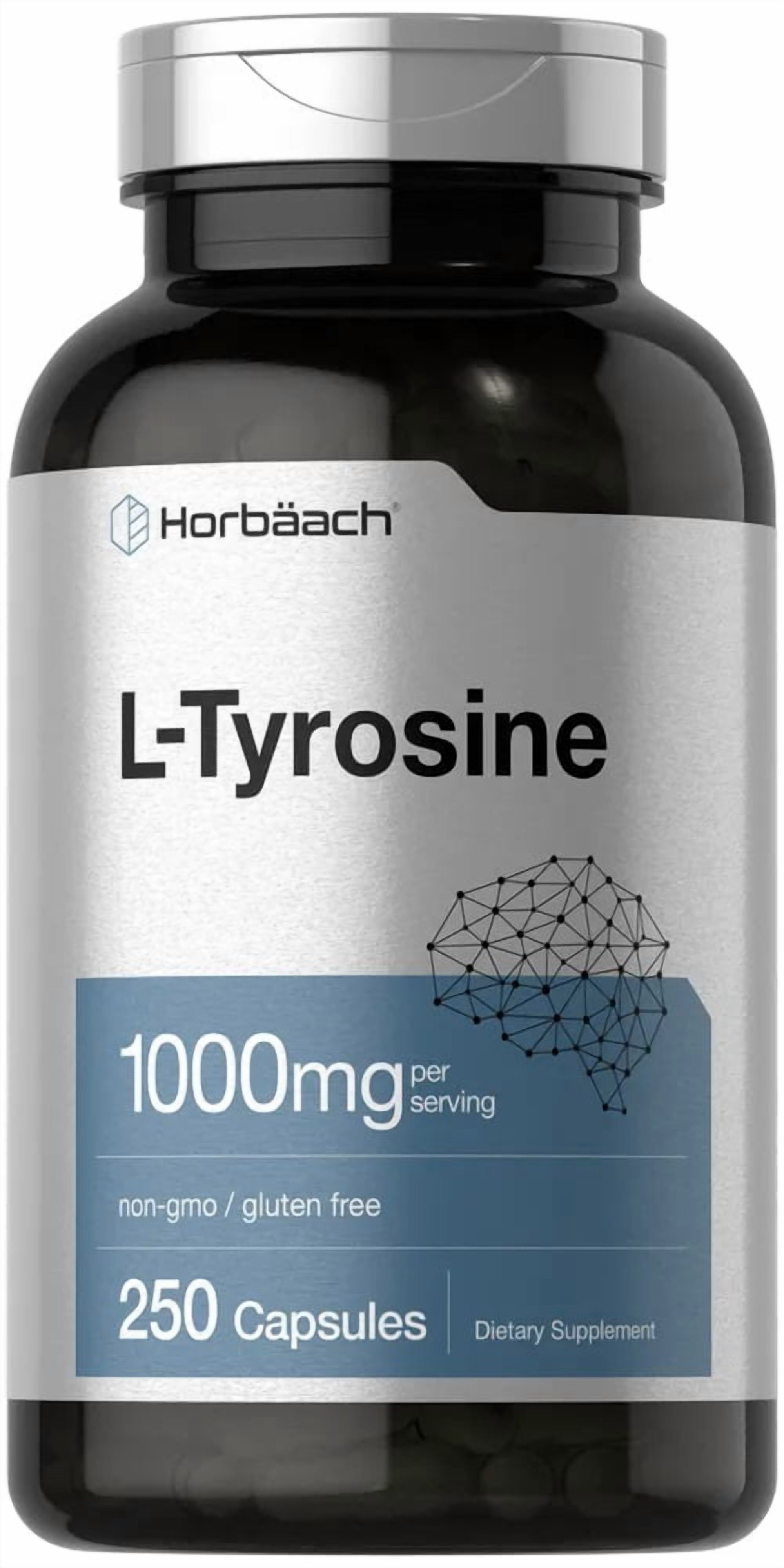 Horbaach L-Tyrosine Supplement, 1000mg, 250 Capsules - Walmart.com