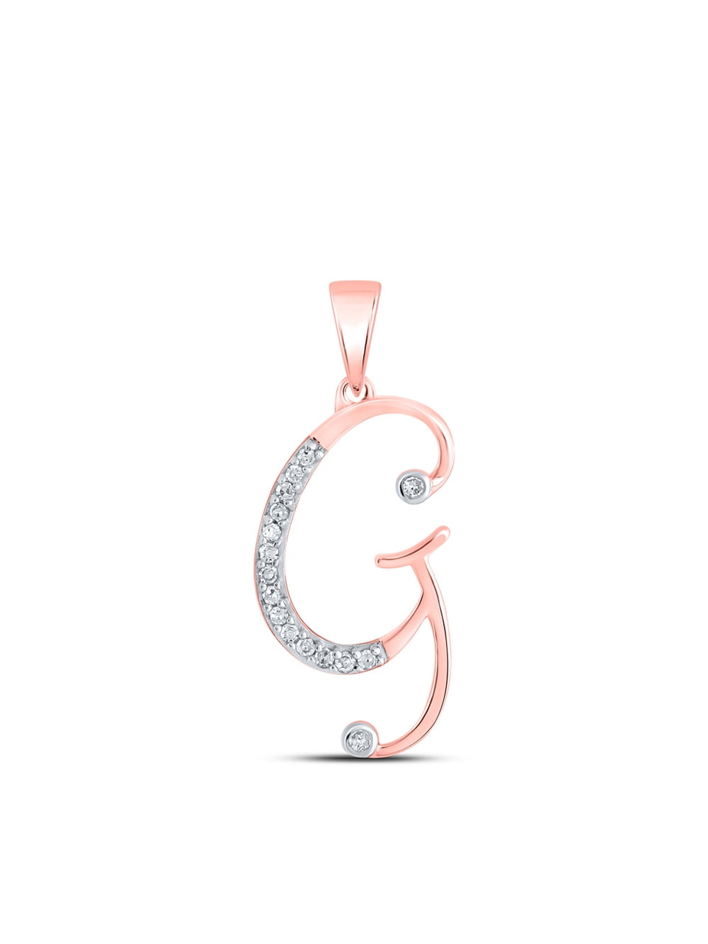 L U DIAMONDS 10k Rose Gold Diamond Initial G Letter Pendant 1/12 Ctw ...