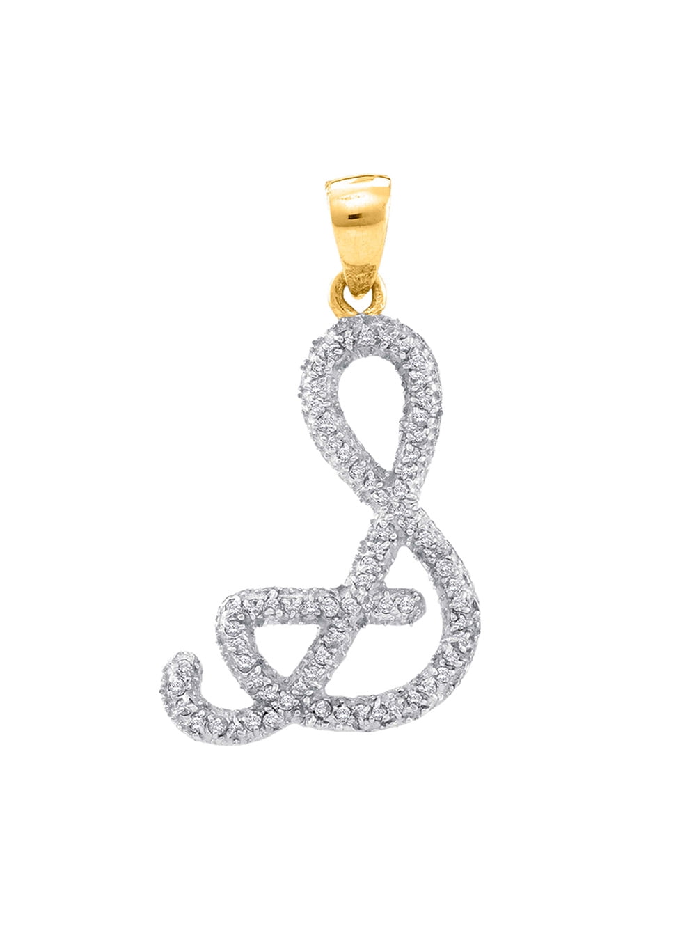 L U DIAMONDS 10k Yellow Gold Diamond Initial S Letter Pendant 1/5 Ctw ...