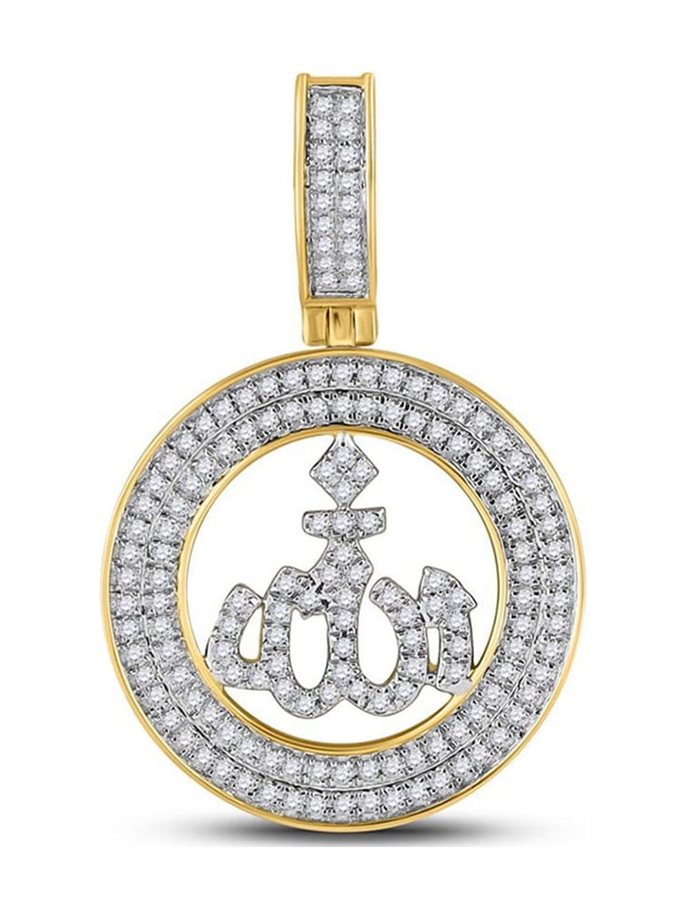 L U DIAMONDS 10k Yellow Gold Mens Diamond Allah Islam Charm Pendant 1/2 ...