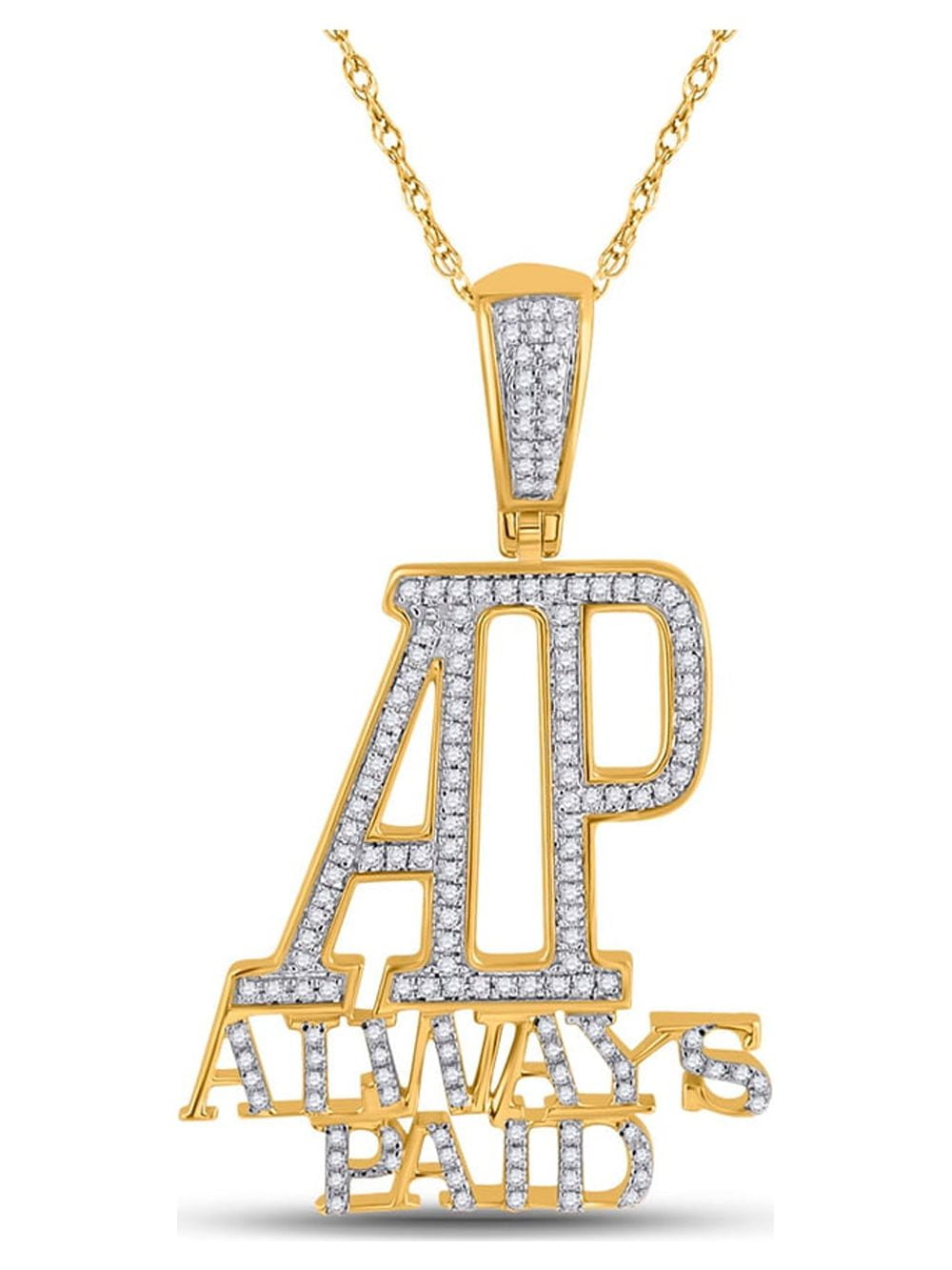 L U DIAMONDS 10k Yellow Gold Mens Diamond Always Paid Charm Pendant 1/2 ...