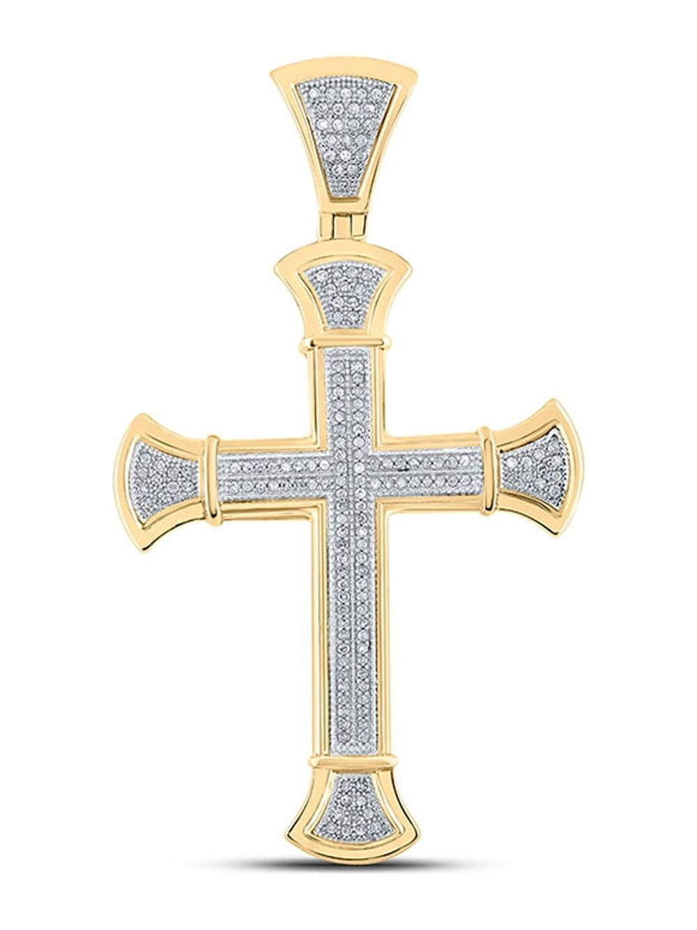 L U DIAMONDS 10k Yellow Gold Mens Diamond Cross Charm Pendant 1/2 Ctw ...