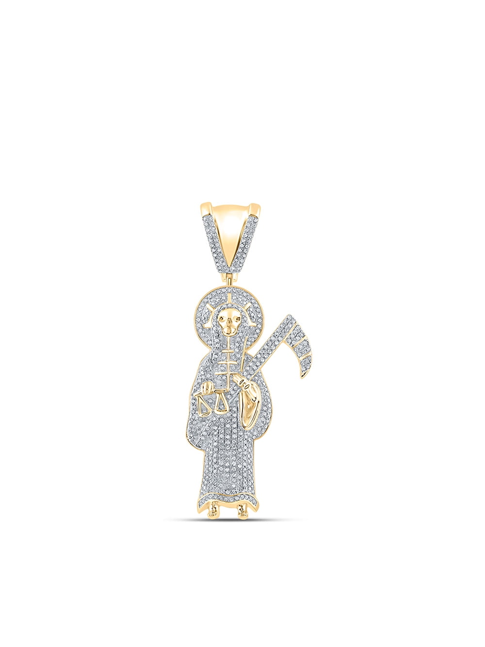 L U DIAMONDS 10k Yellow Gold Mens Diamond Grim Reaper Charm Pendant 1-1 ...