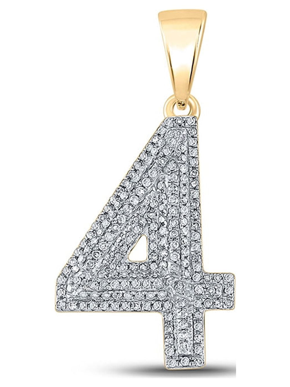 L U DIAMONDS 10k Yellow Gold Mens Diamond Number 4 Charm Pendant 1/2 ...