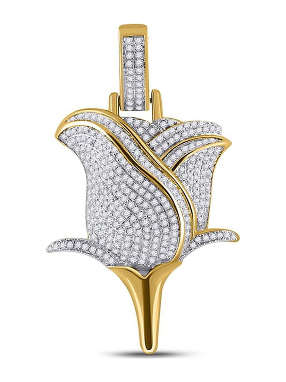 L U DIAMONDS 10k Yellow Gold Mens Diamond Rose Charm Pendant 7/8 Ctw ...