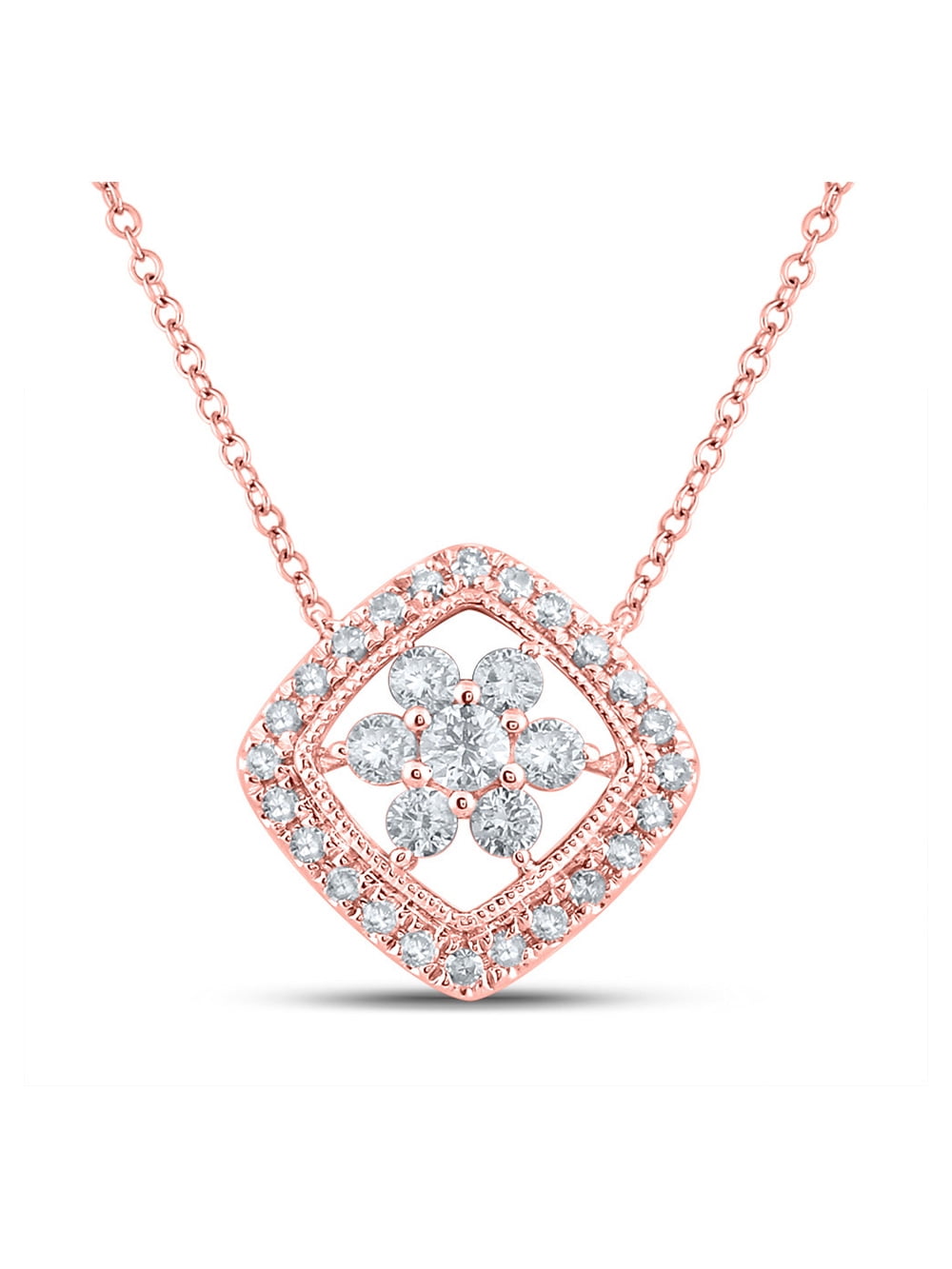L U DIAMONDS 14k Rose Gold Diamond Offset Square Necklace 1/3 Ctw ...