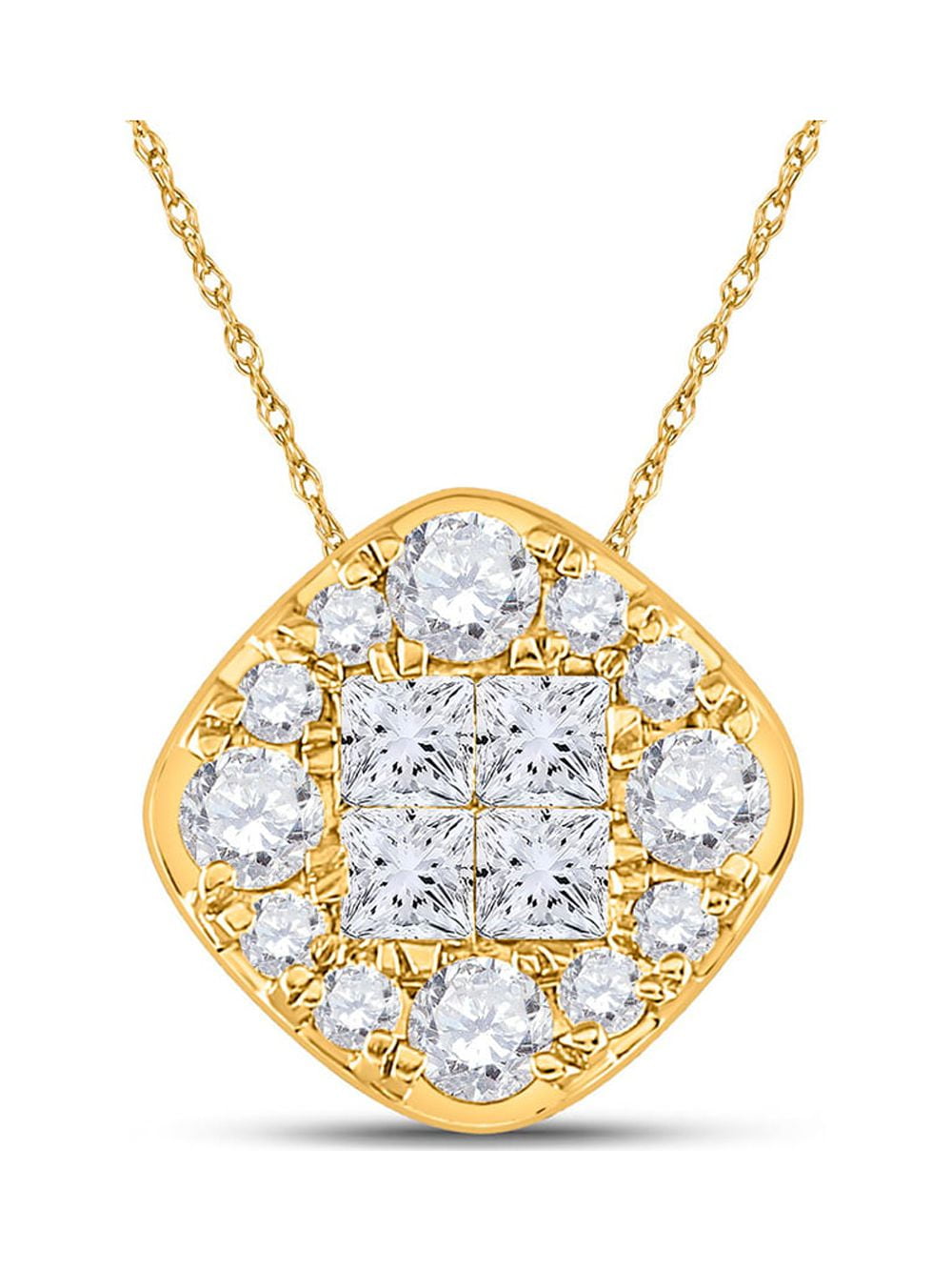 L U DIAMONDS 14k Yellow Gold Princess Diamond Offset Square Pendant 1/2 ...