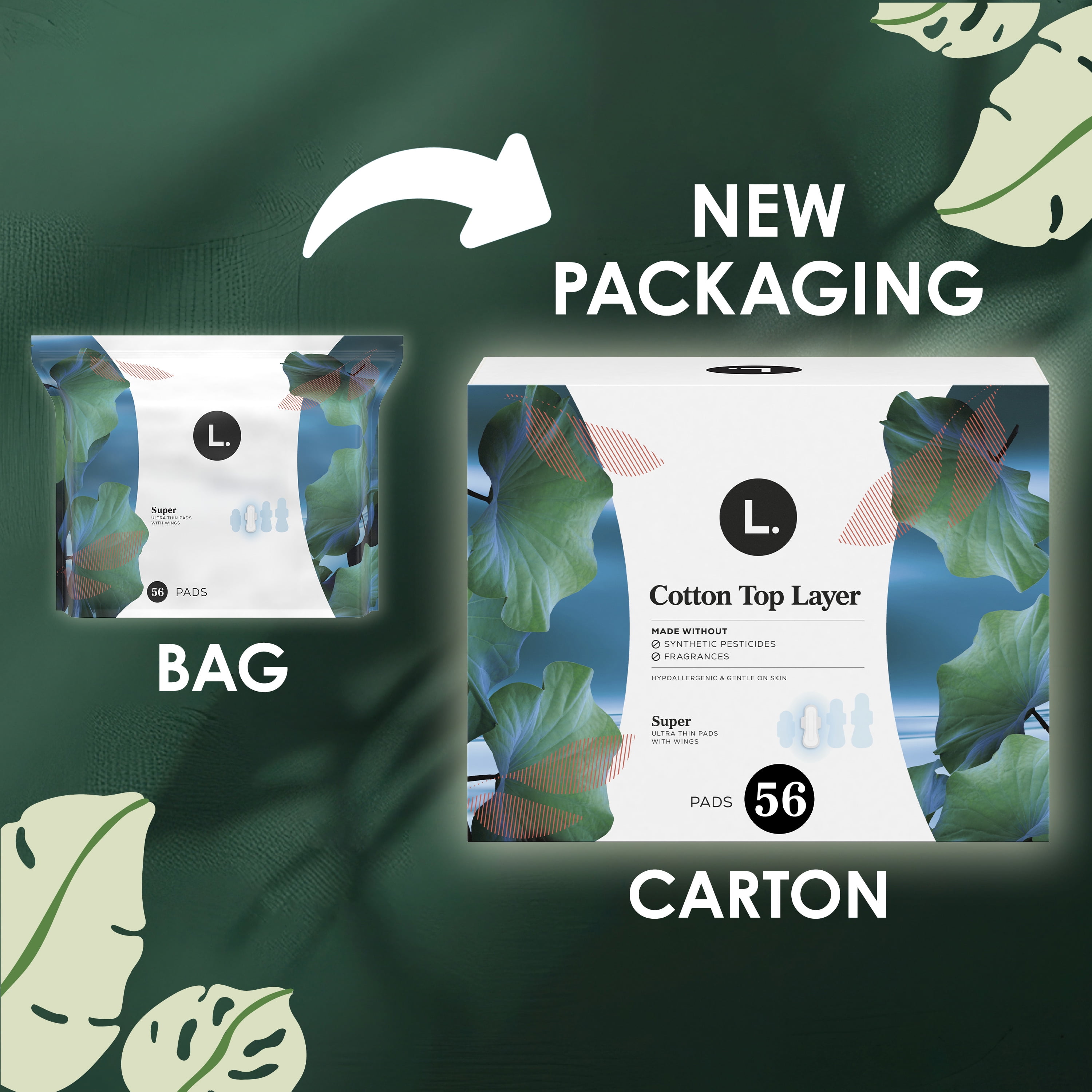 L. Ultra Thin Pads, Super Absorbency, 56 Ct, 100% Pure Cotton Top Layer ...