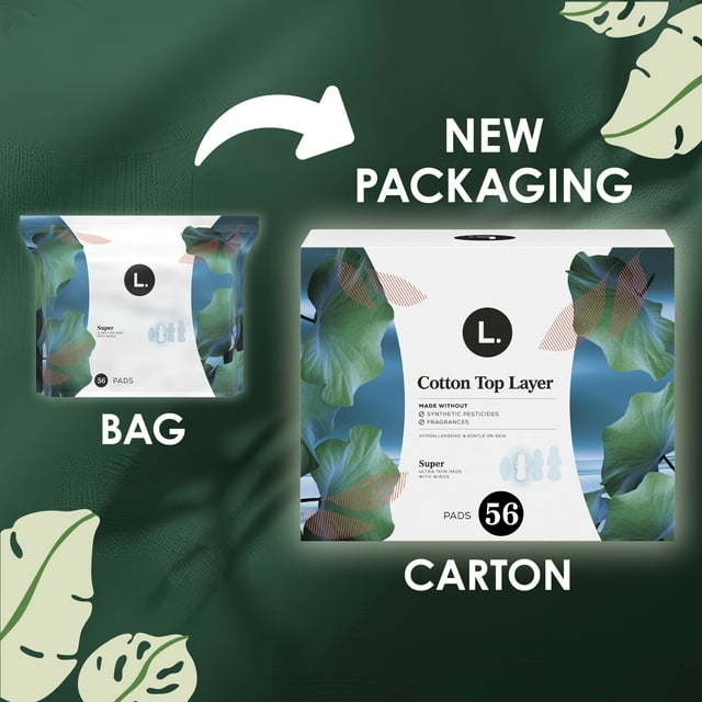 L. Ultra Thin Pads, Super Absorbency, 56 Ct, 100% Pure Cotton Top Layer ...