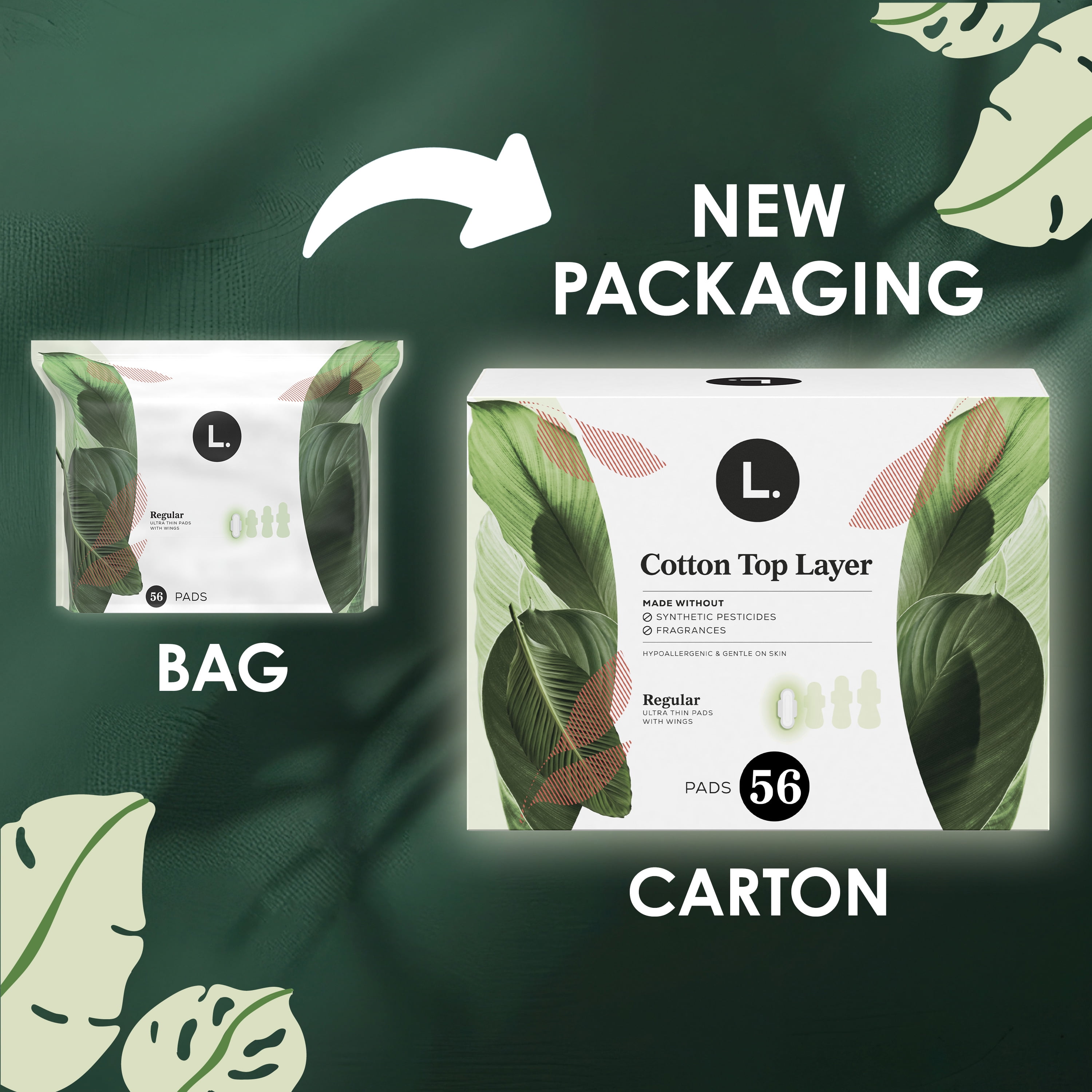 L. Ultra Thin Pads for Women, Regular, 100% Pure Cotton Top Layer 56 Ct ...