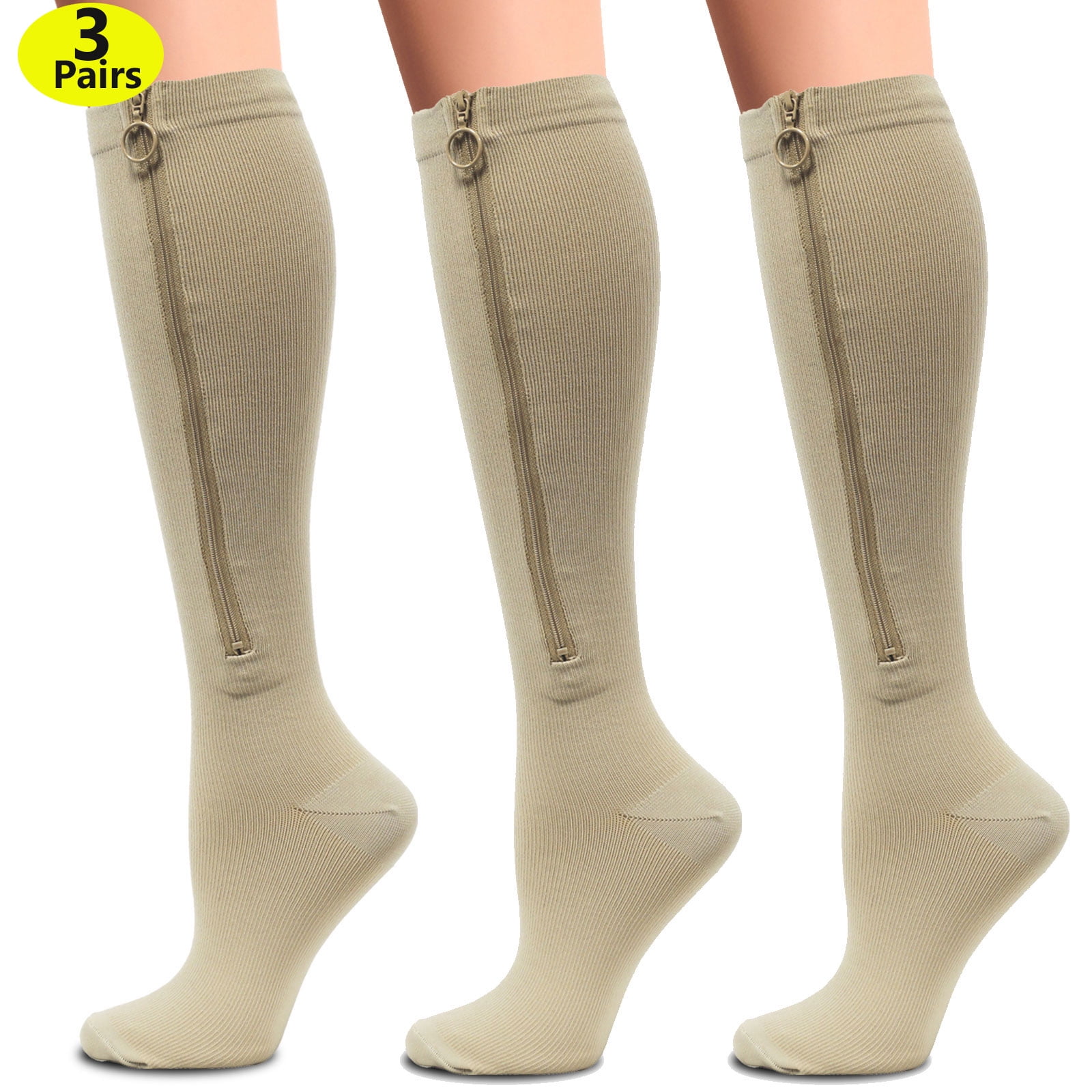 L/XL(3 Pack) Zipper Compression Socks for Women Men, 20-30mmHg Closed ...