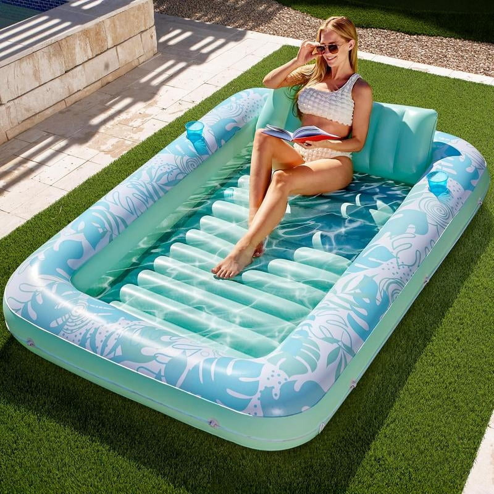 L/XL Inflatable Tanning Pool Lounge Float With Cup Holder, 70“X46”/85 ...