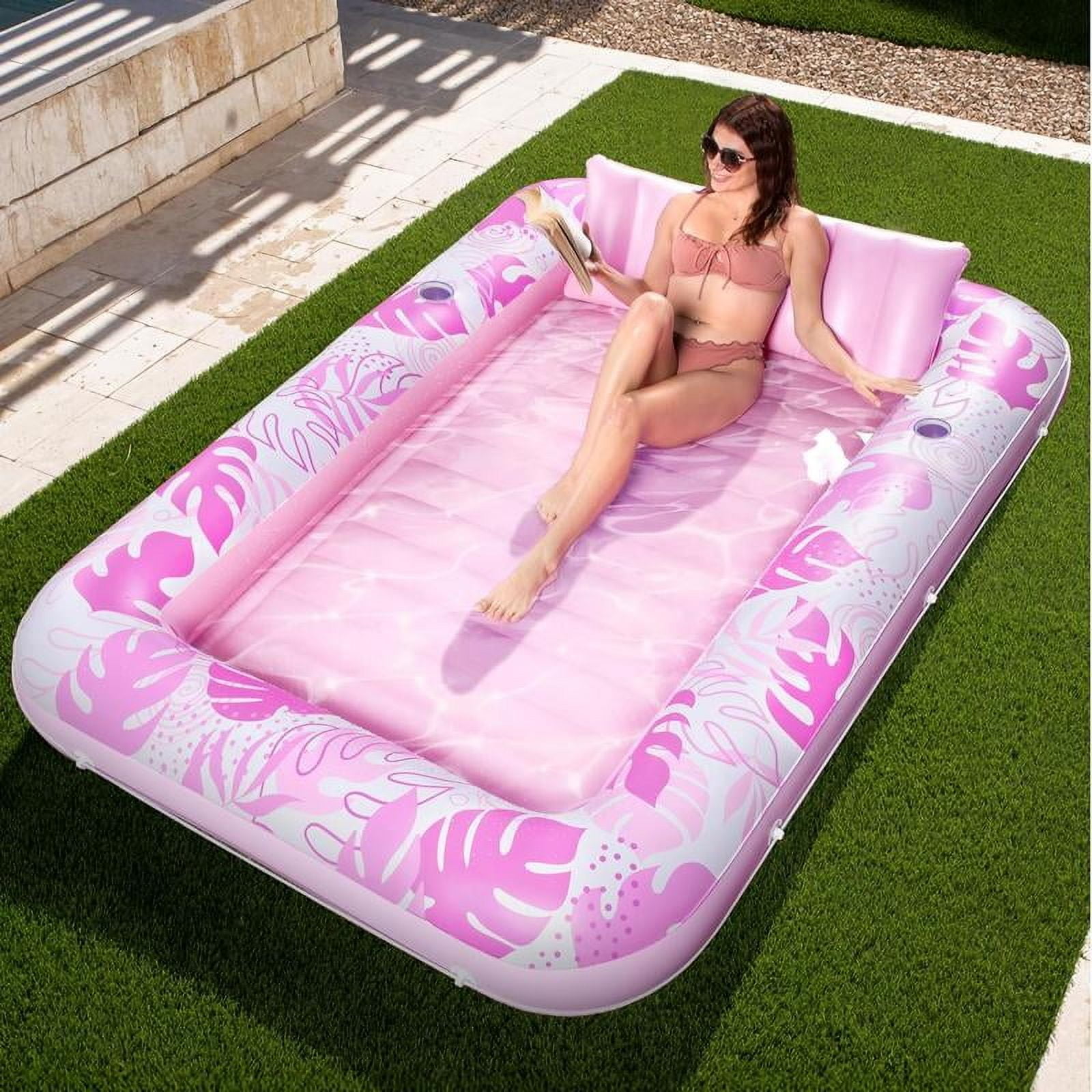L/XL Inflatable Tanning Pool Lounge Float With Cup Holder, 70“X46”/85″ x 57″ Extra Large Pool ...