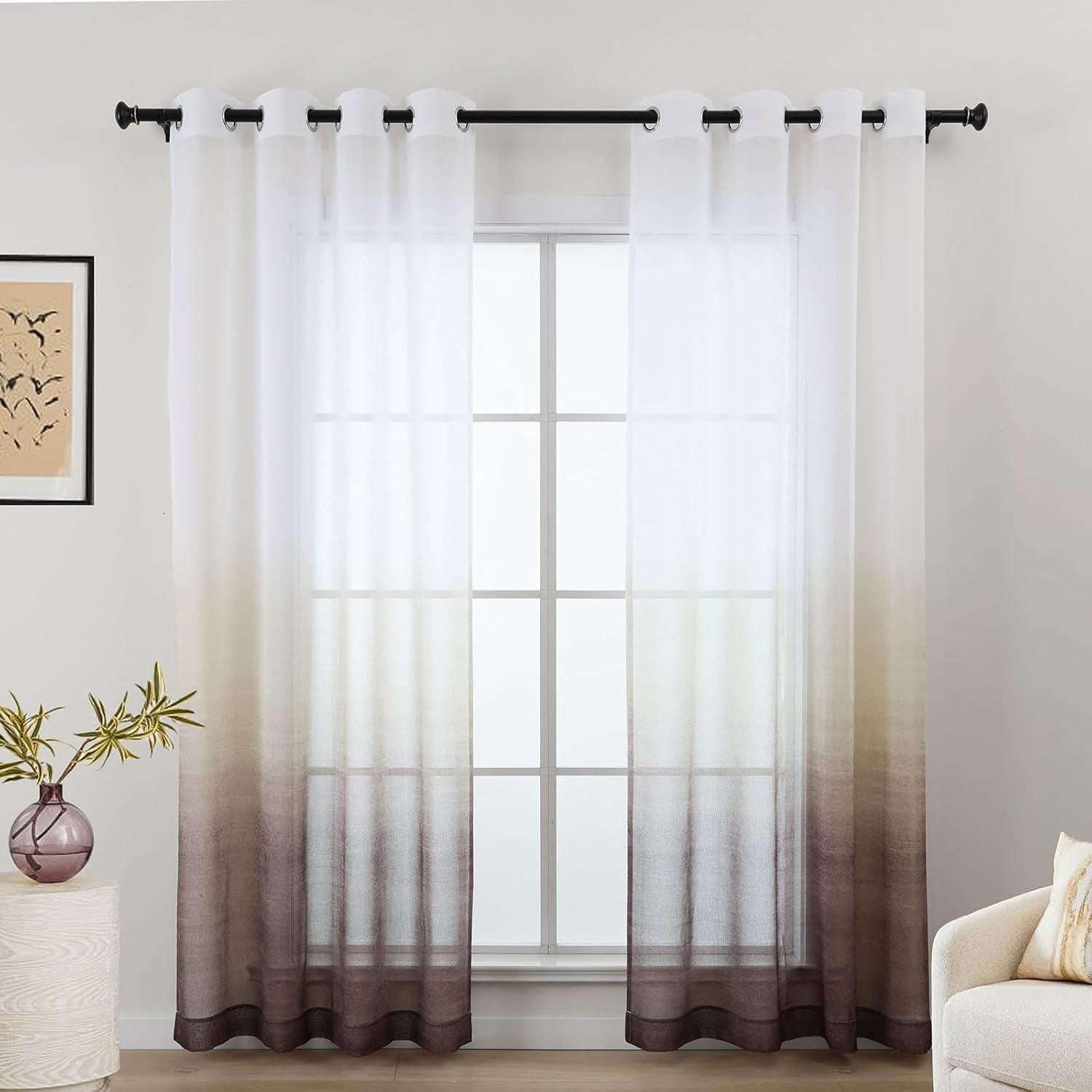 L.Z.E White Taupe Ombre Sheer Curtains 63 Inches Length, Transparent ...