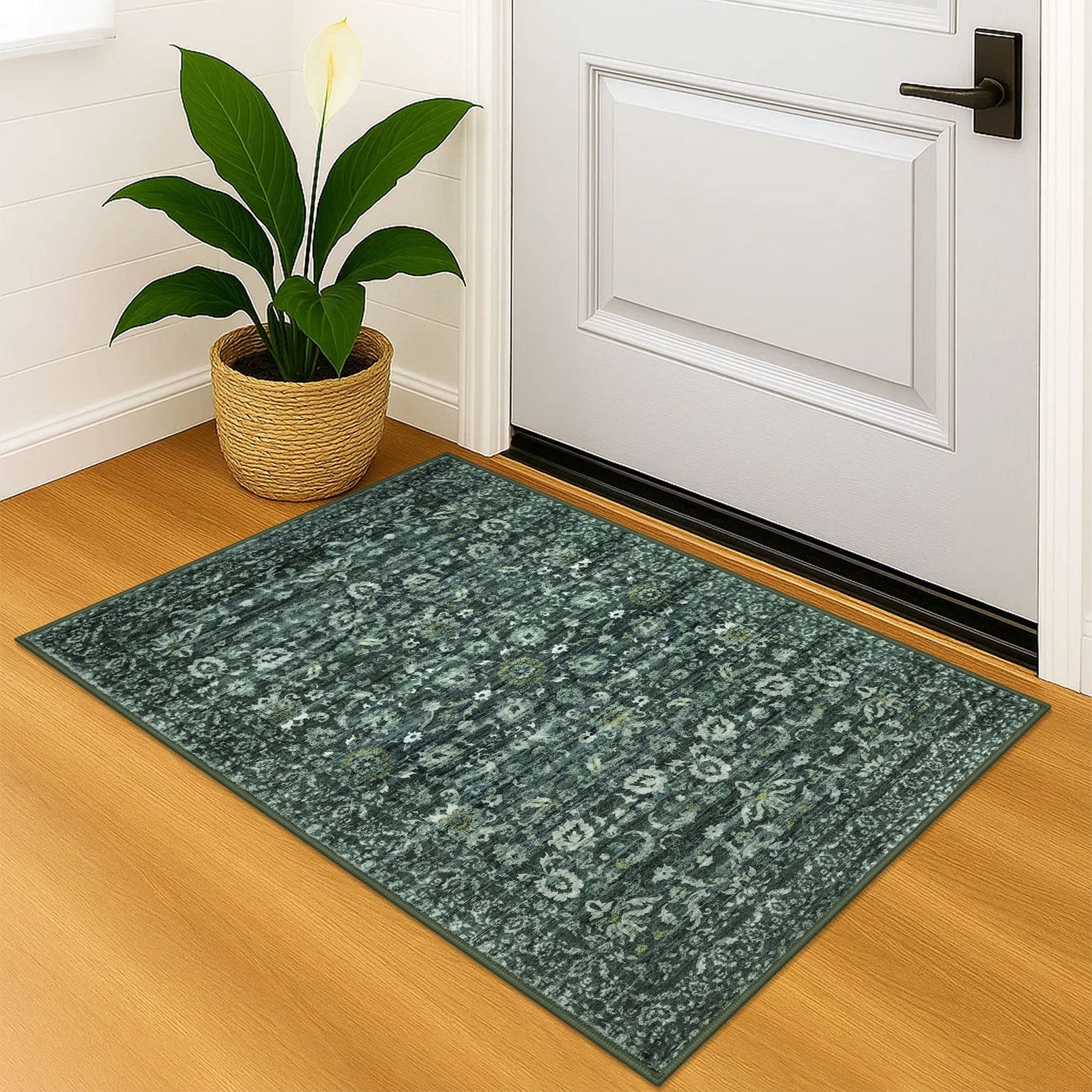 Suelur Throw Rugs, 2x3, Washable Vintage Floral Green - Walmart.com