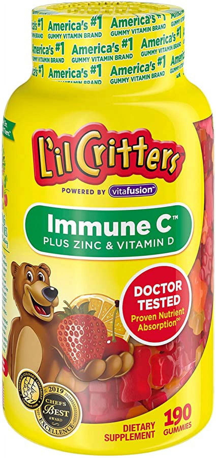 L'il Critters Kids Immune C Plus Zinc and Vitamin D, 190 Count (Pack of ...