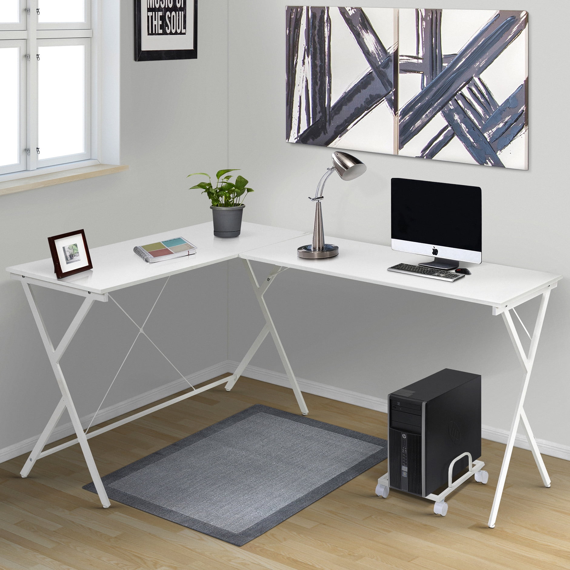 L-shape Computer Table In White With Removable Holder Bit Modern L ...