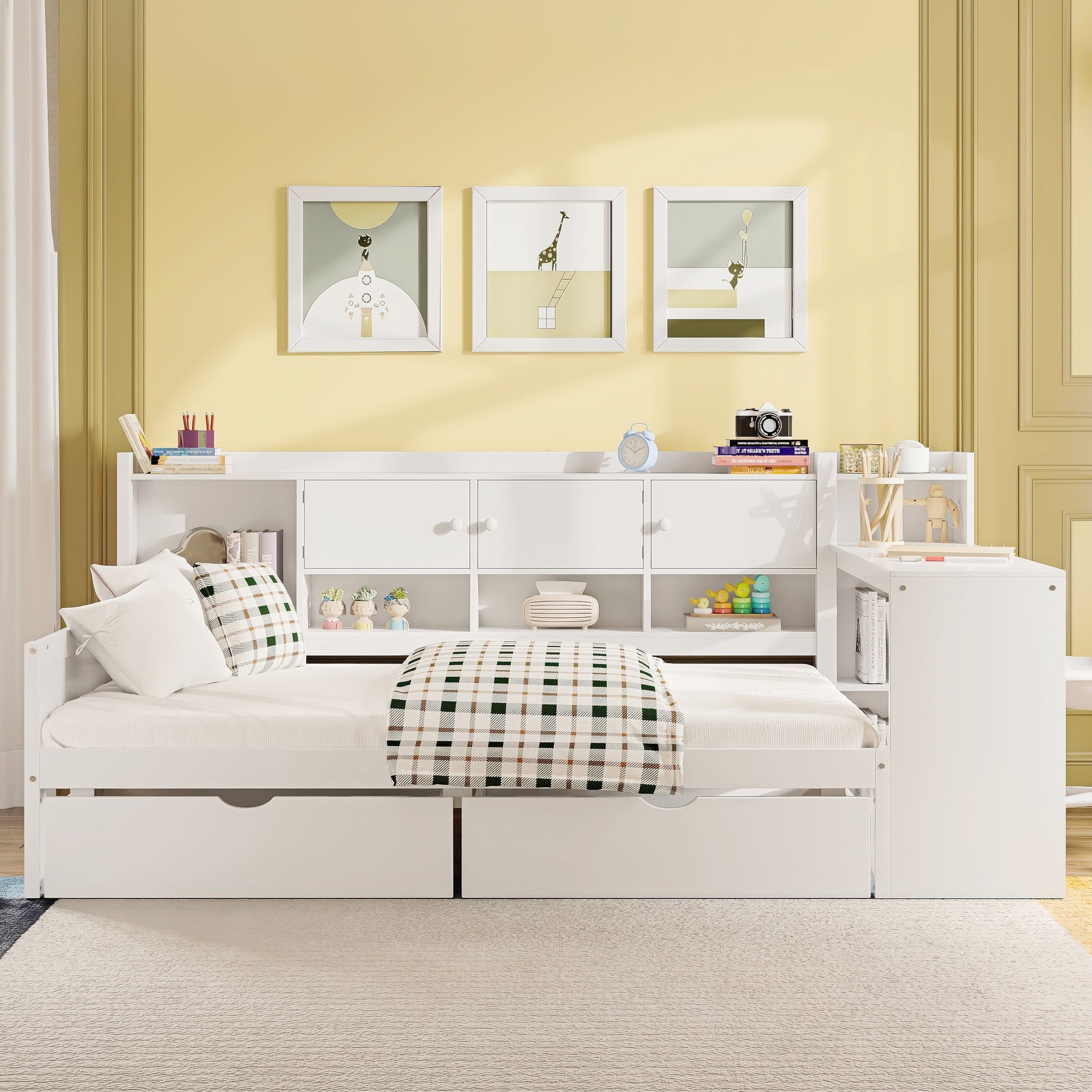 L-shape Wooden Daybed With Storage Cabinets & Drawers, Twin Size Bed ...