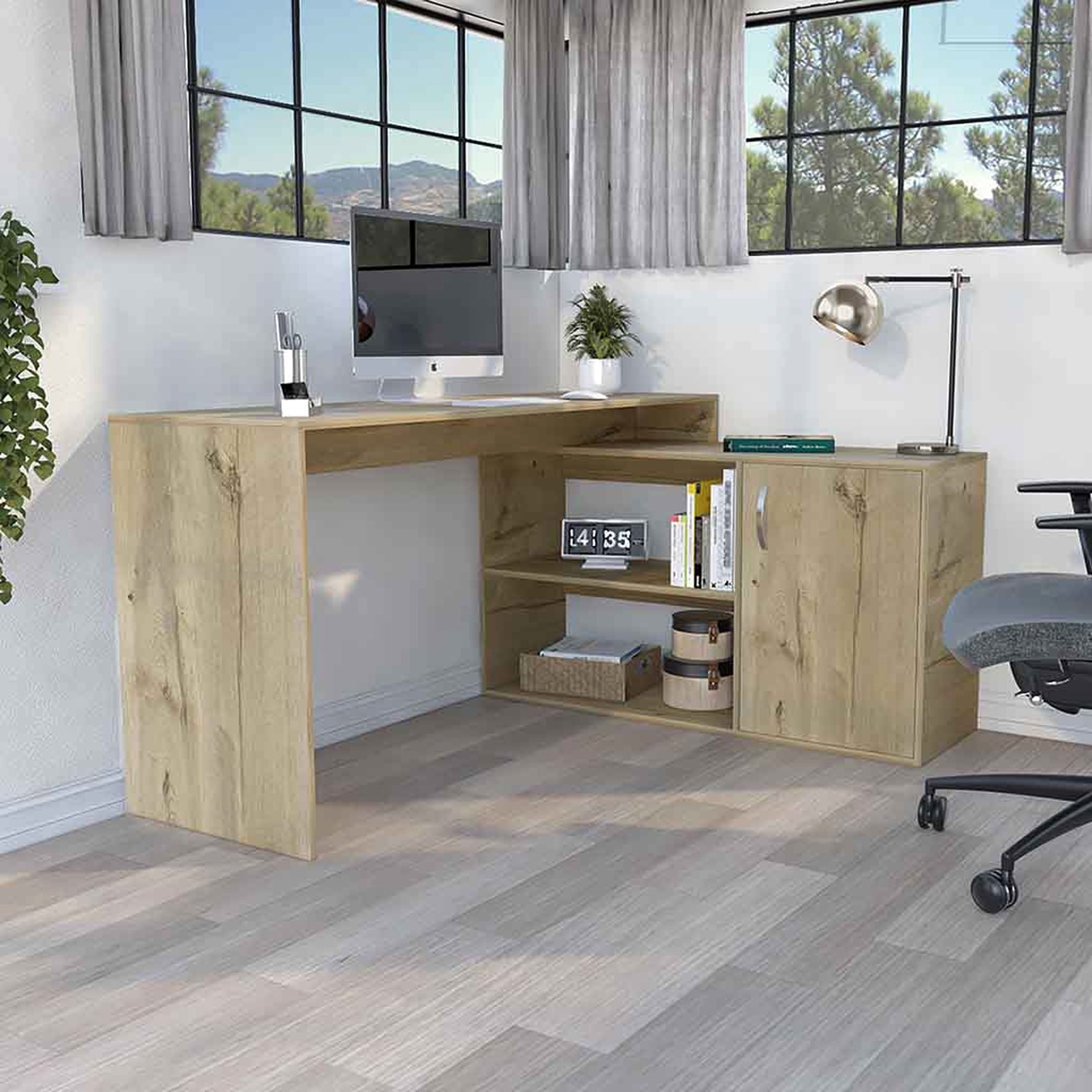 L-shaped Computer Desk With Oak Look. 59" Work Area For Keyboards ...