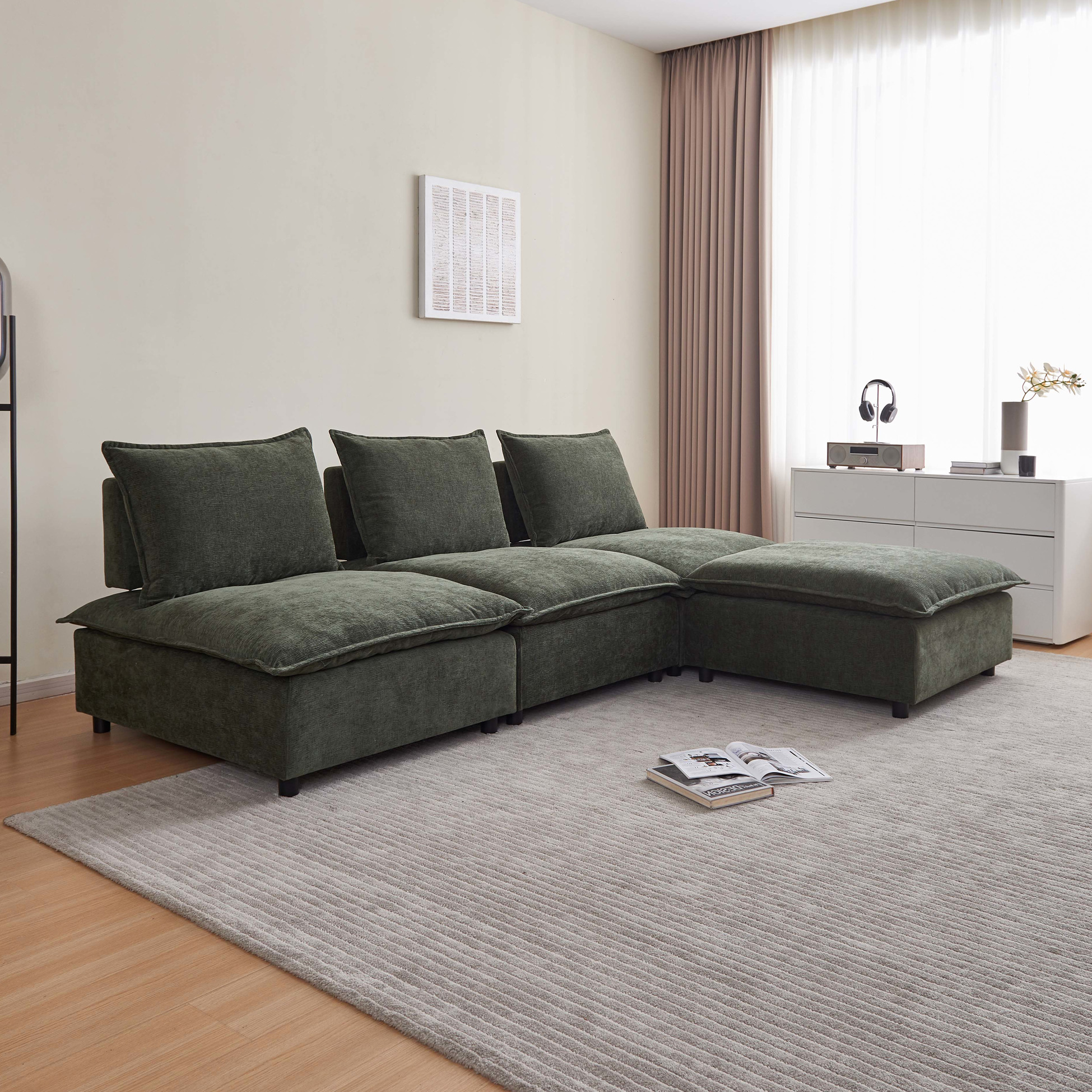 L-shaped Couch With - Chenille Materials, Frame, For Apartments Modern ...