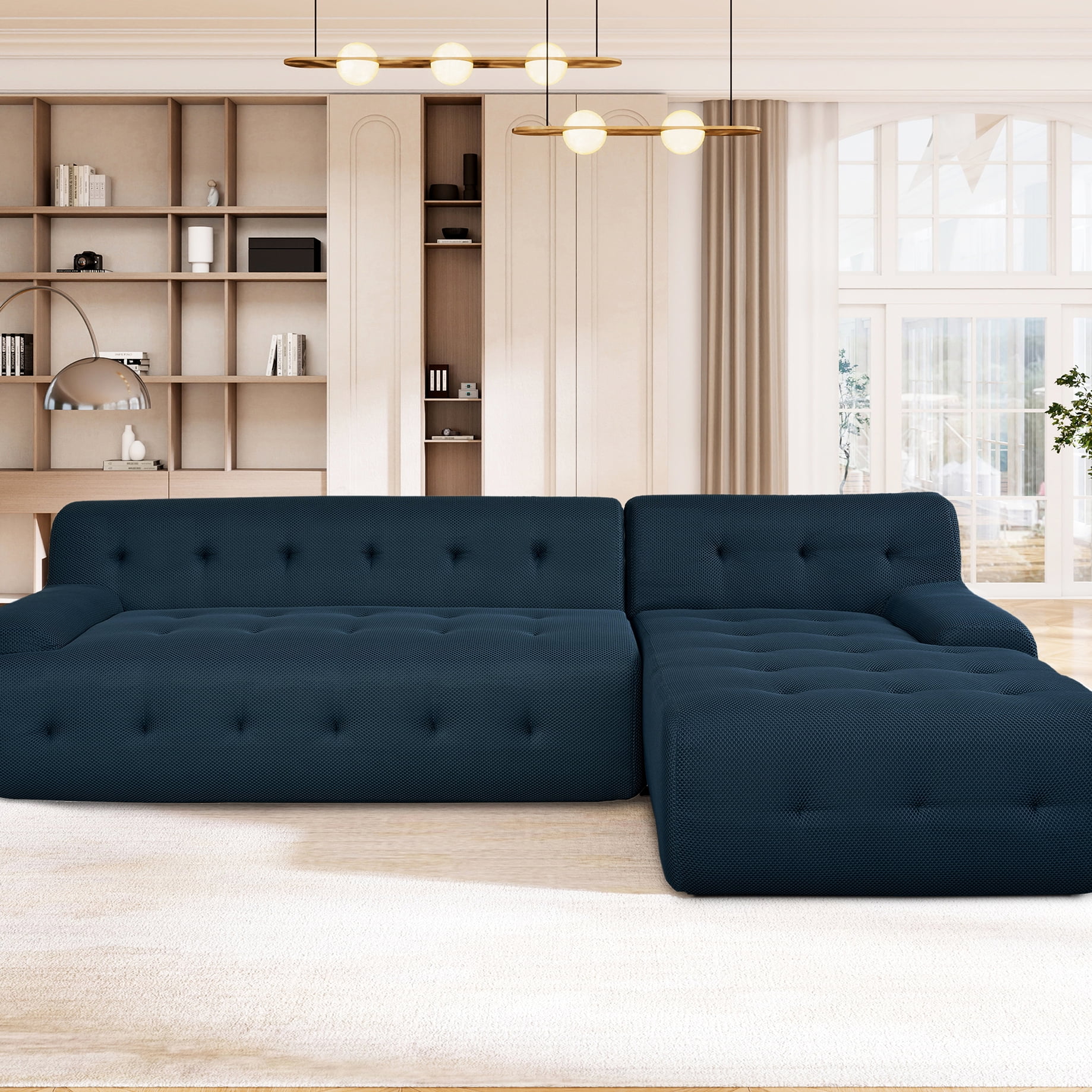 L-shaped Modular In Deep Dark Blue. 2, No Assembly. Fabric, Foam Seat. Ideal For Living Rooms ...