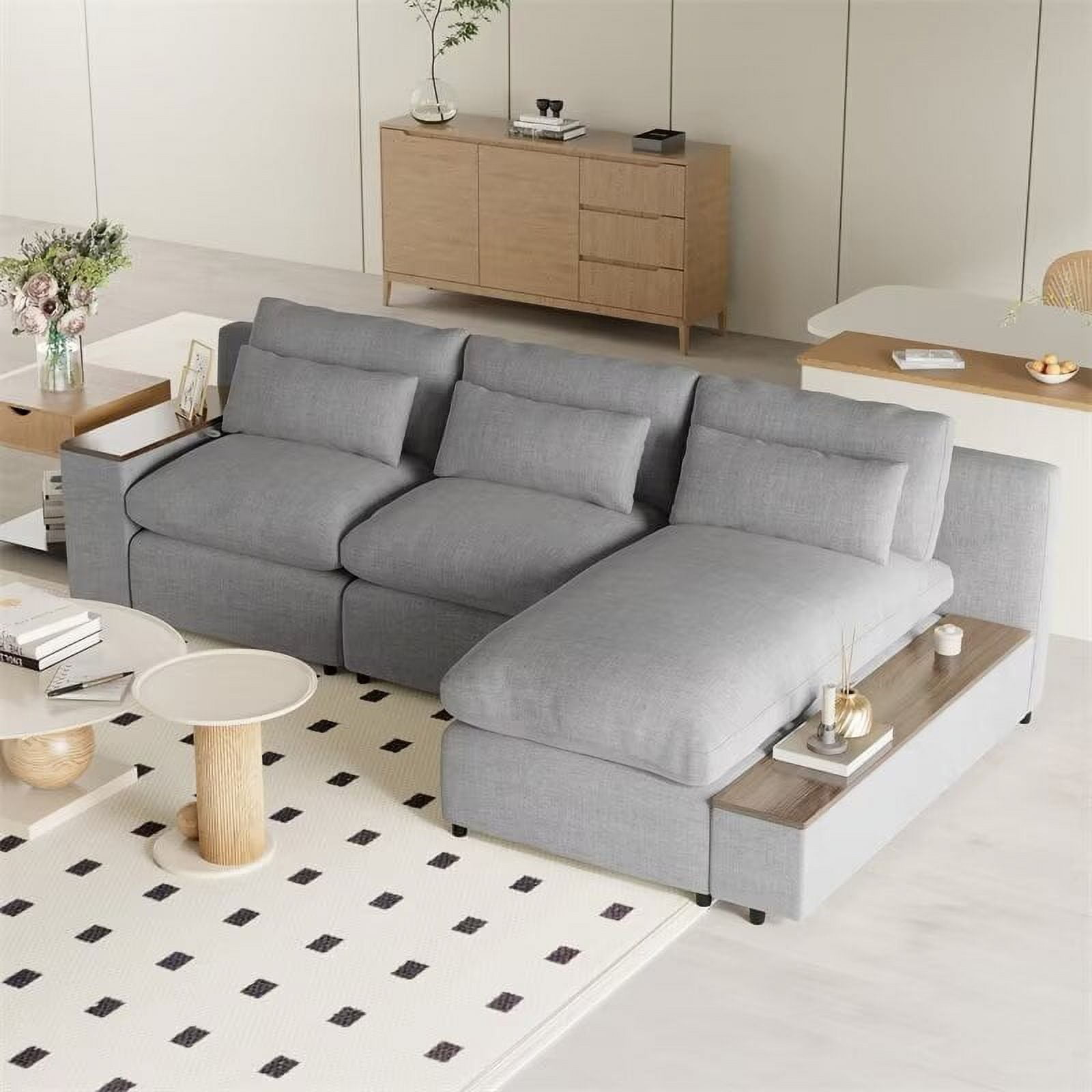L-shaped Modular Sectional Sofa with Removable Back Cushions, 3 Pillows ...