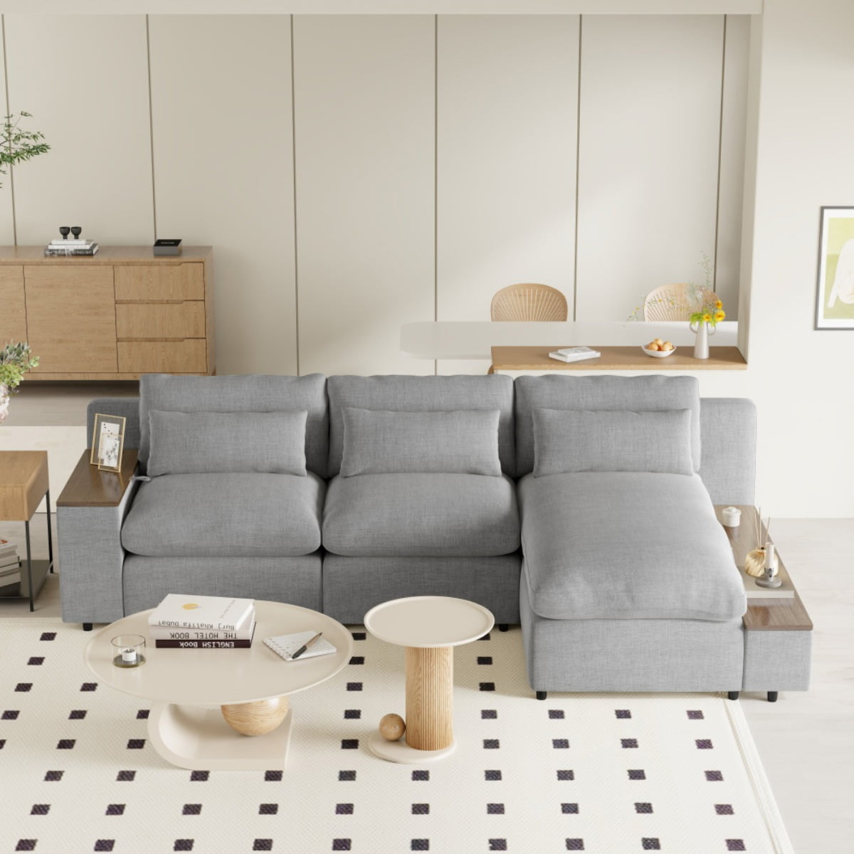 L-shaped Modular Sectional Sofa with Removable Back Cushions,3 Pillows ...