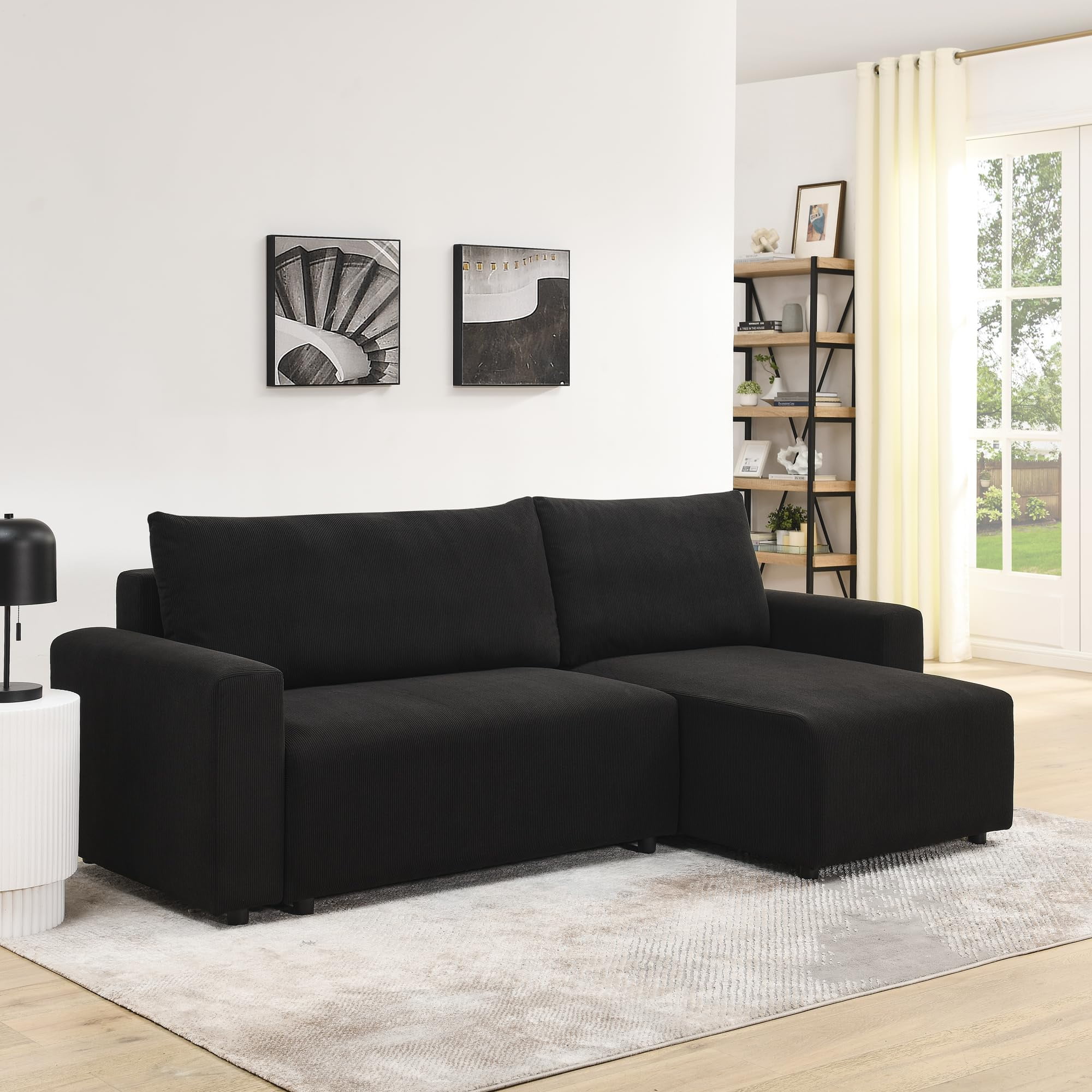 L-shaped Modular Sofa Bed with Storage, Corduroy Upholstered 3 Seater ...