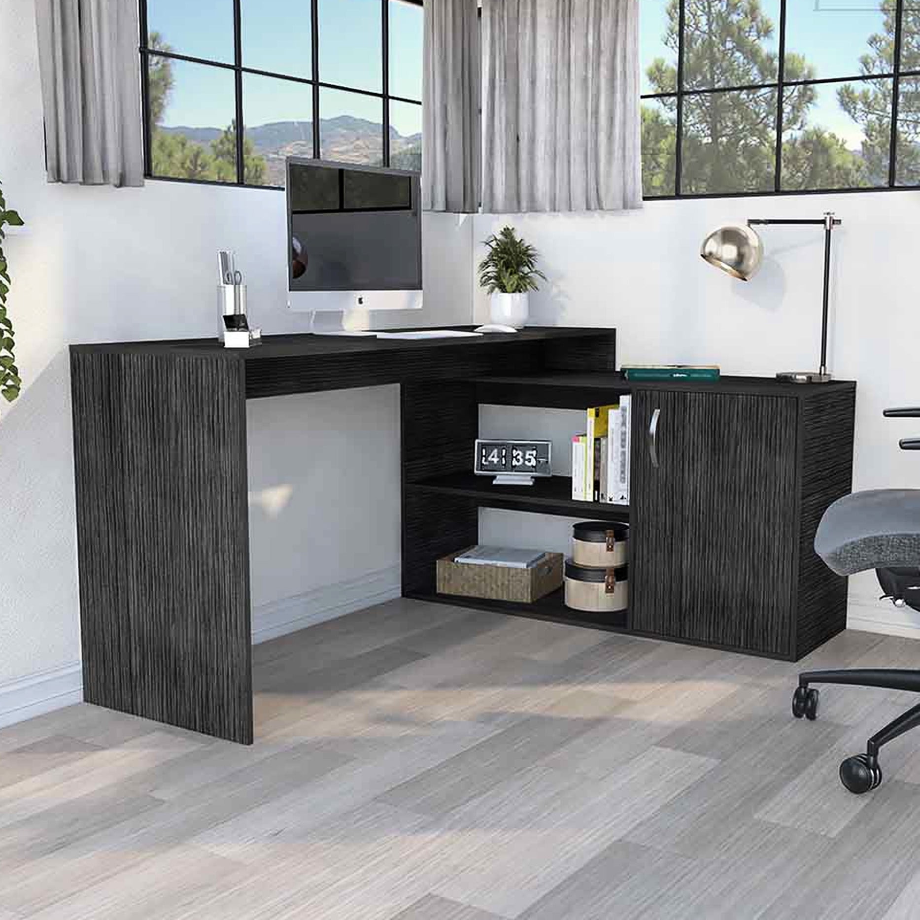 L-shaped Office Computer Desk Style - 30.36 In. Gray Color Scheme Right ...