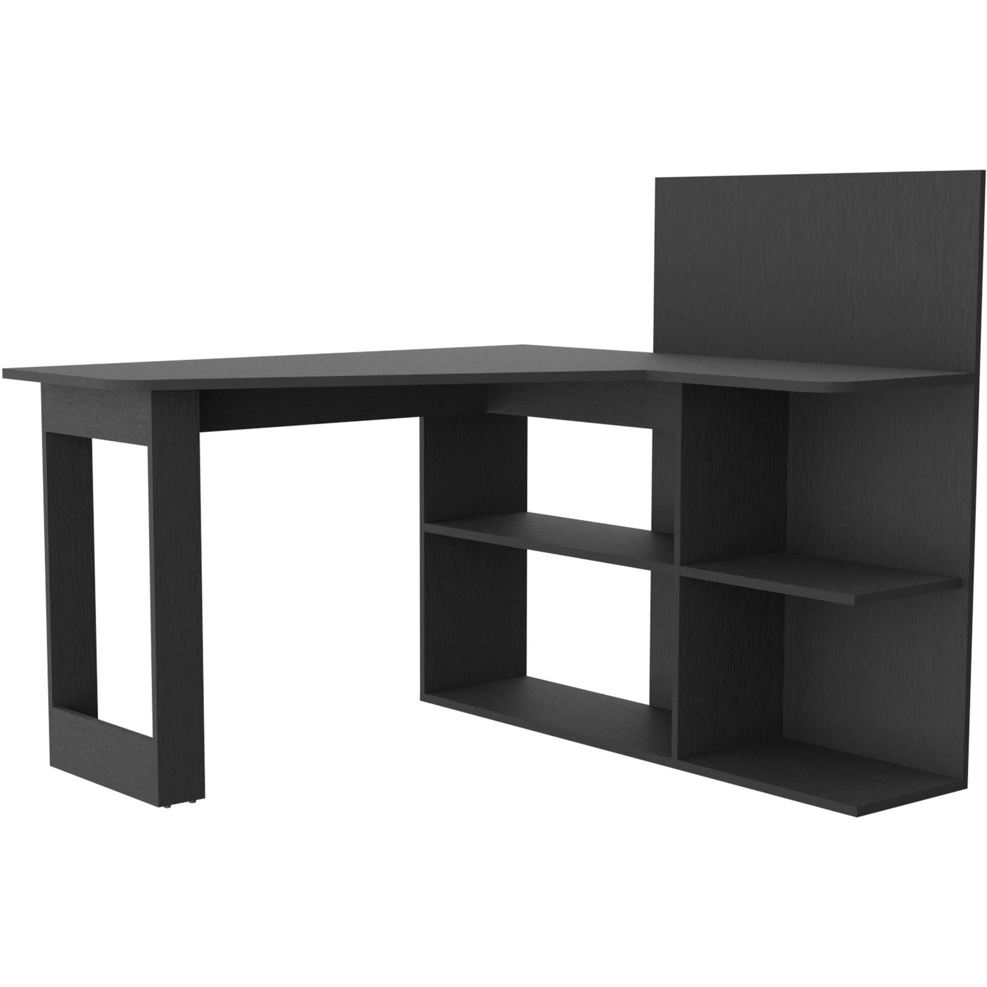 L-shaped Office Desk In Black, Ample Work Surface With Multiple Shelf ...