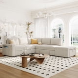 L-shaped Padded Modular Sofa with Storage Space, USB Ports, and Cup ...