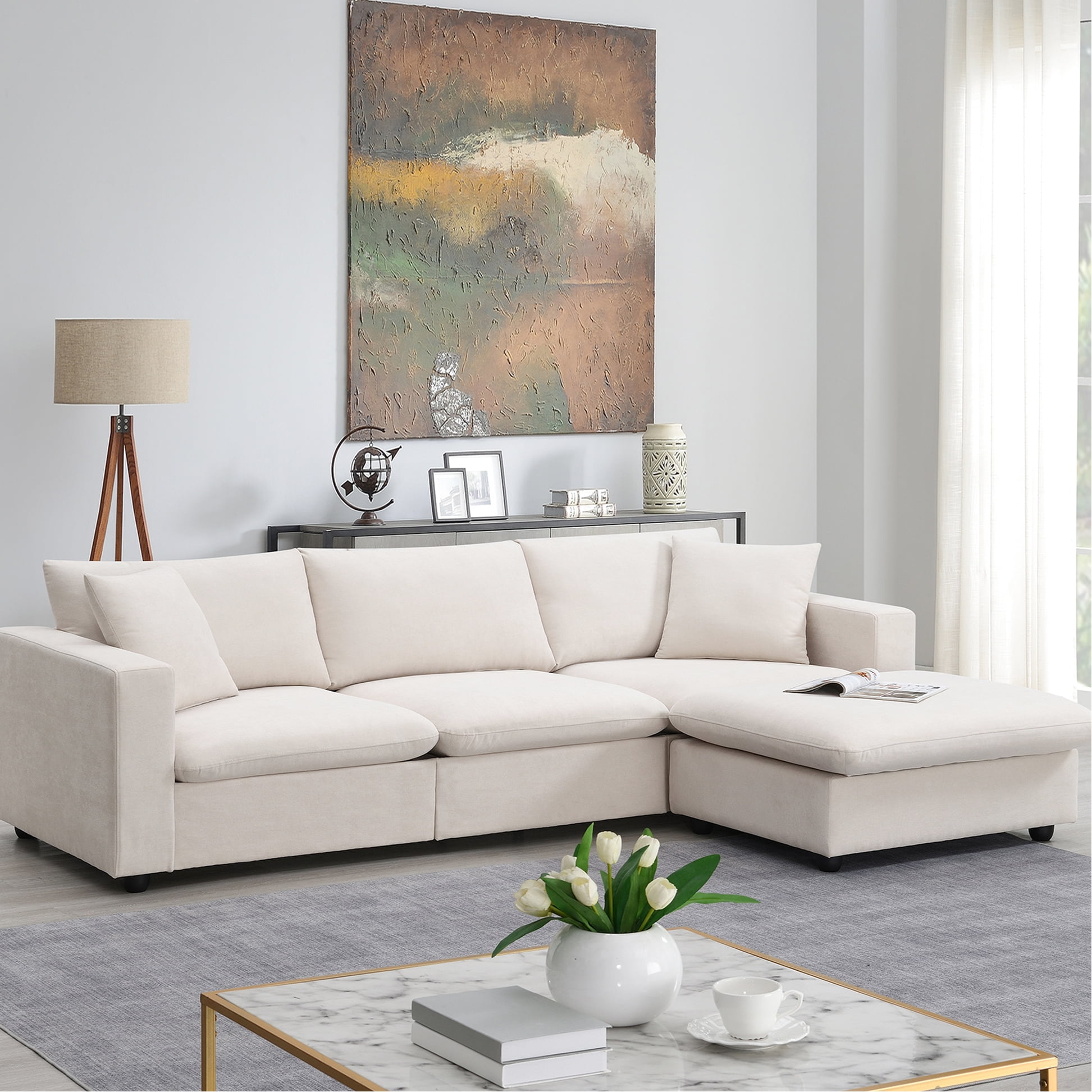L-shaped Sectional With Movable , 4 Comfortable Couch For Living Rooms ...