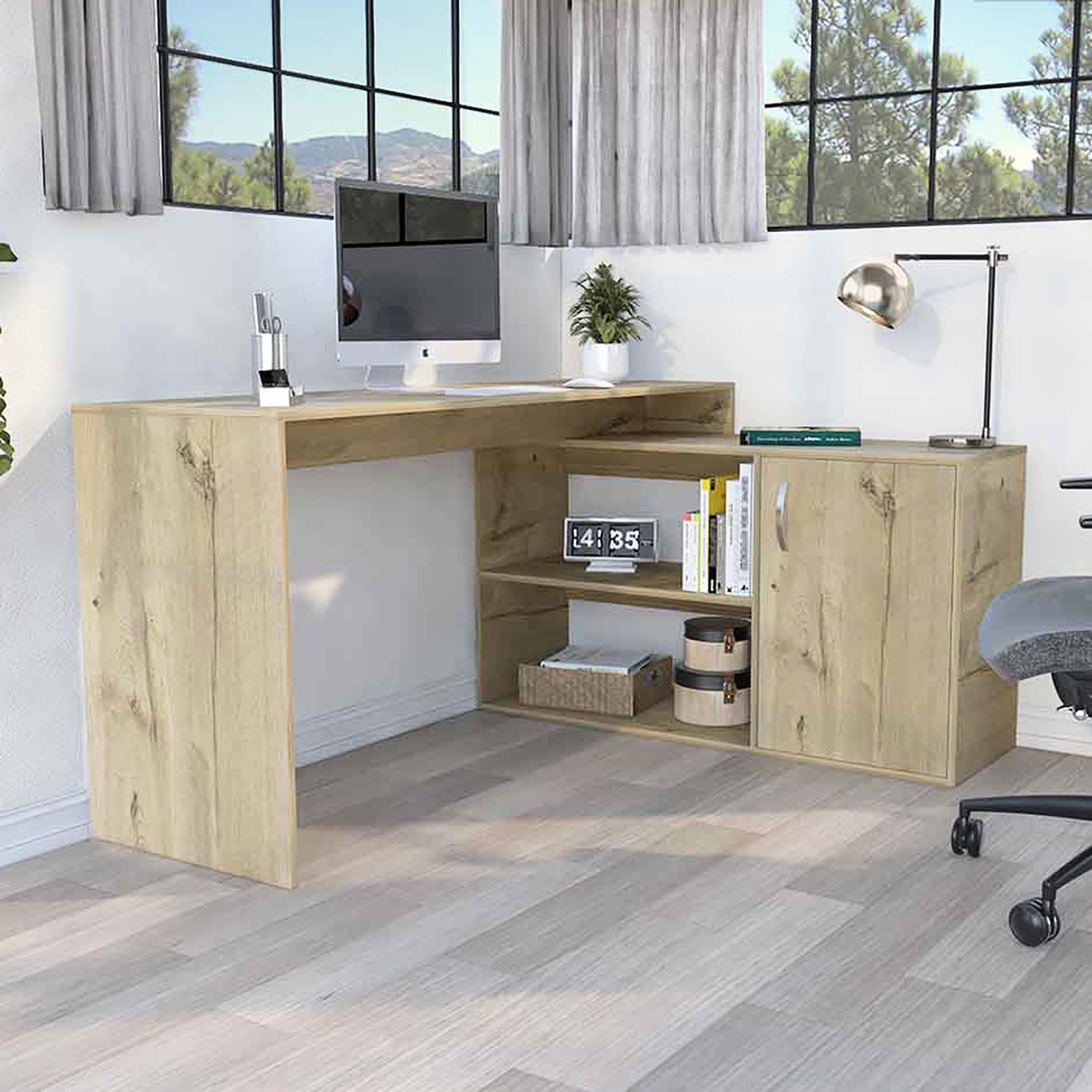 L-shaped Work Desk In Oak For Professional Settings With Appearance And ...