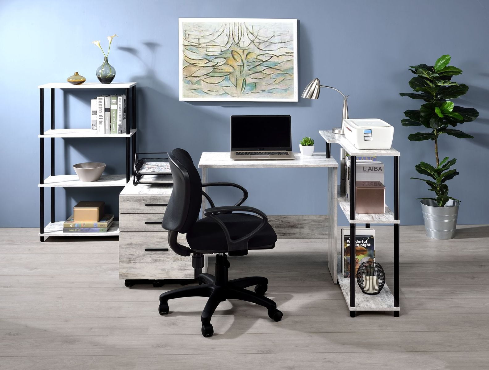 L-shaped Writing Desk with 3-Tier Storage Shelves, Home Office Computer ...