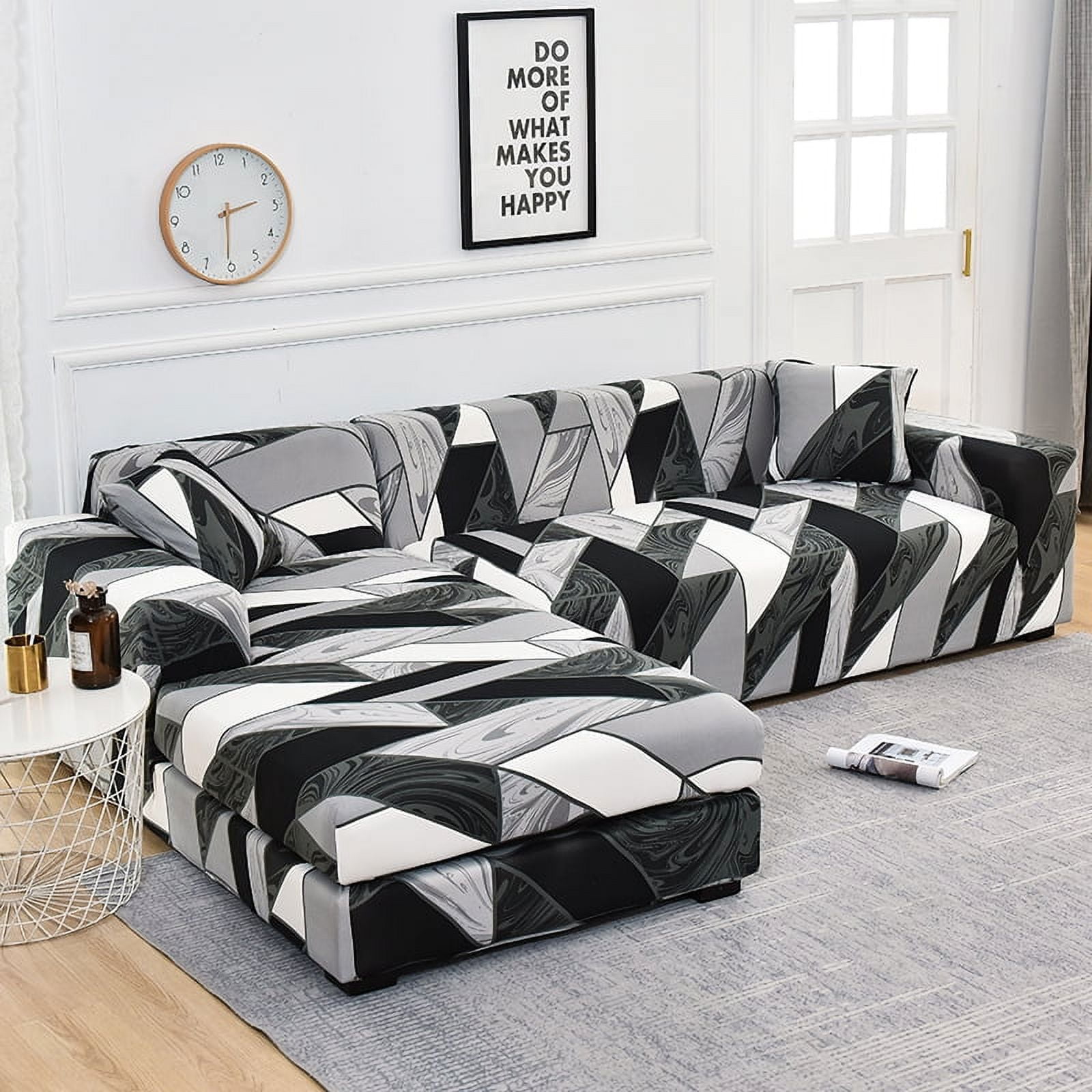 L-shaped chaise longue Sofa Need Order 2Pieces Cover Plaid Sofa Cover Elastic Sofa Cover for ...