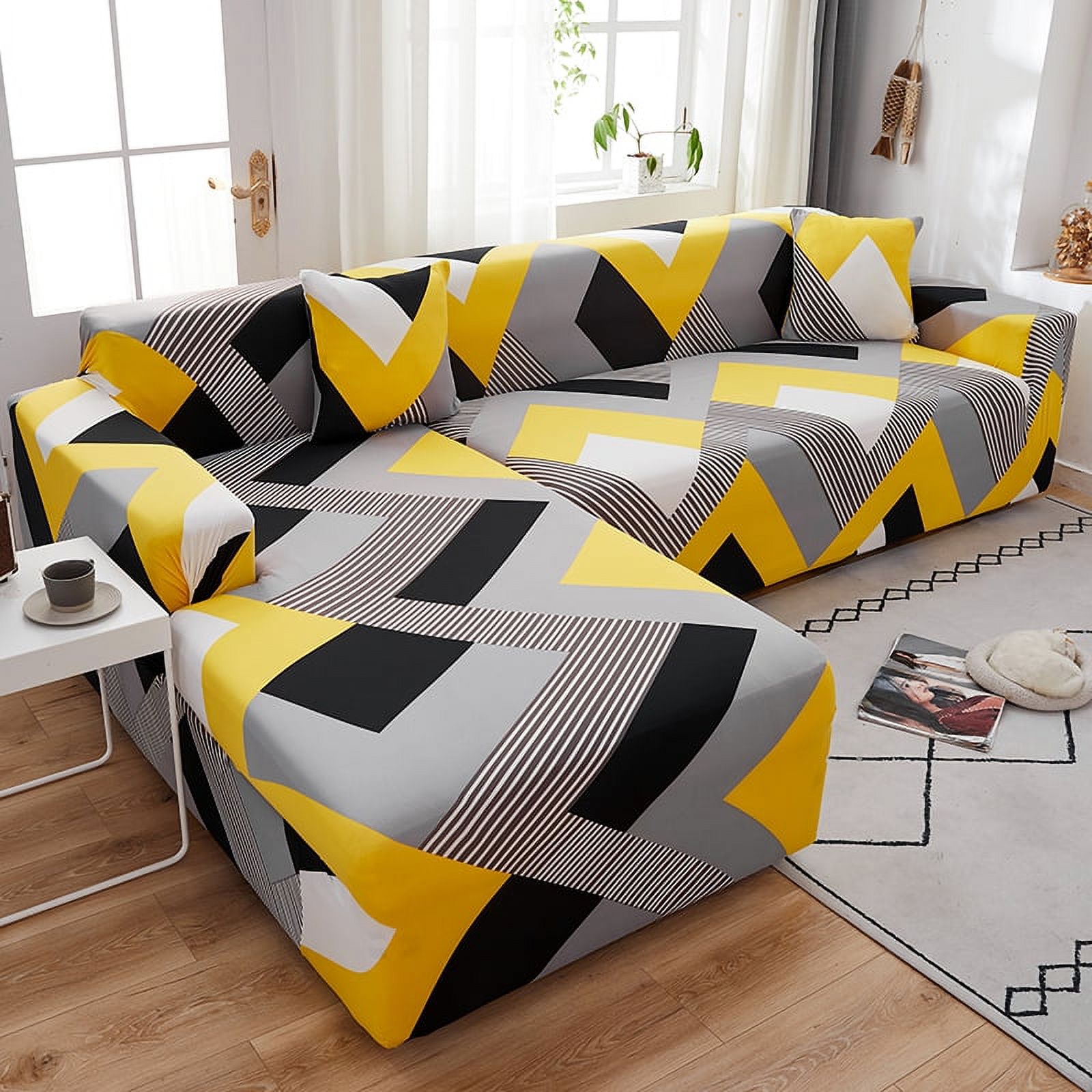 L-shaped chaise longue Sofa Need Order 2Pieces Cover Plaid Sofa Cover ...