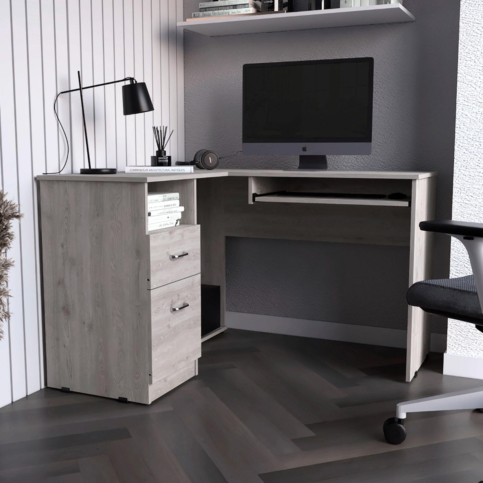 L-shaped corner desk in light gray | Perfect for small spaces ...