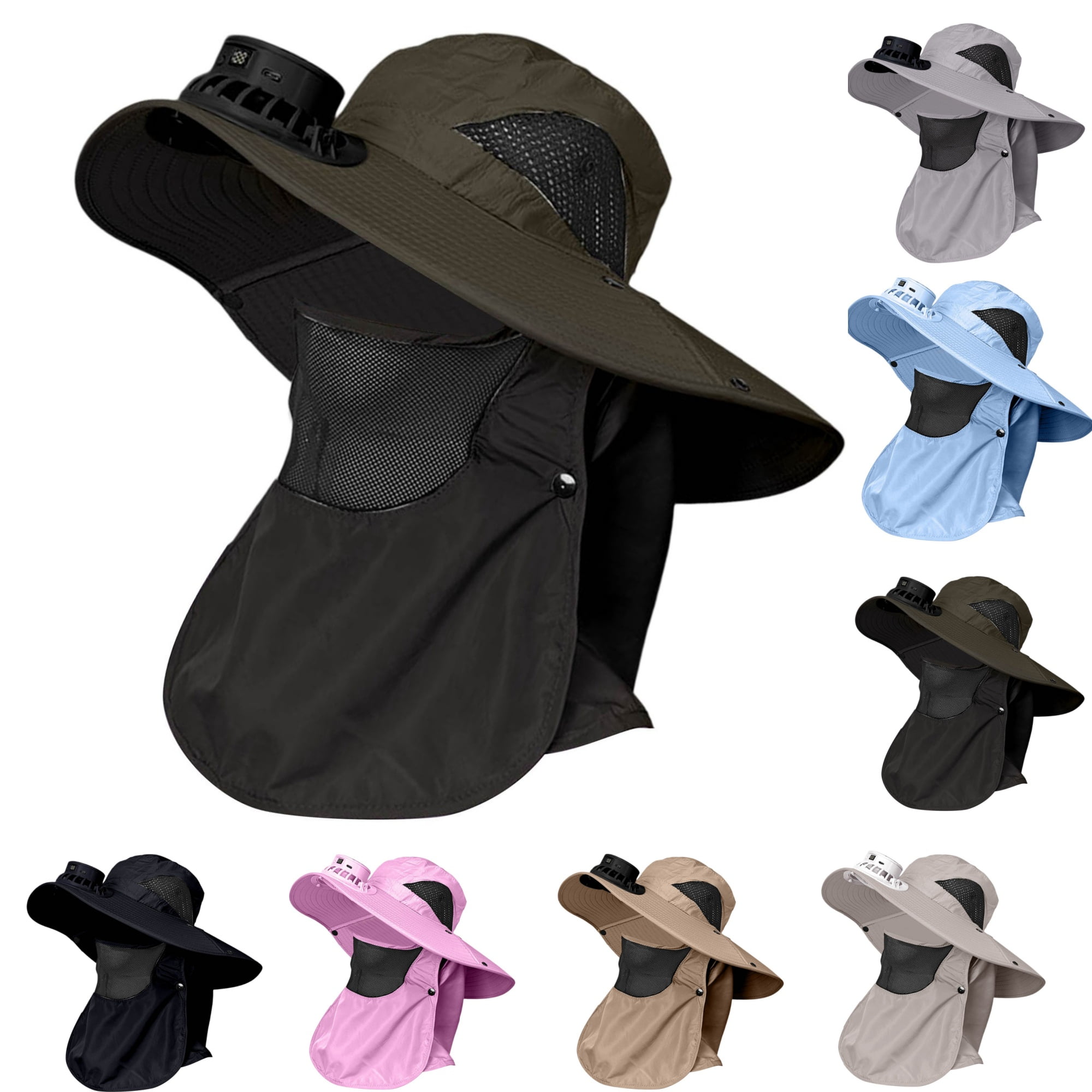 L-summer Summer Outdoor Sun Hats - With Ventilated Fan And Drawstring ...