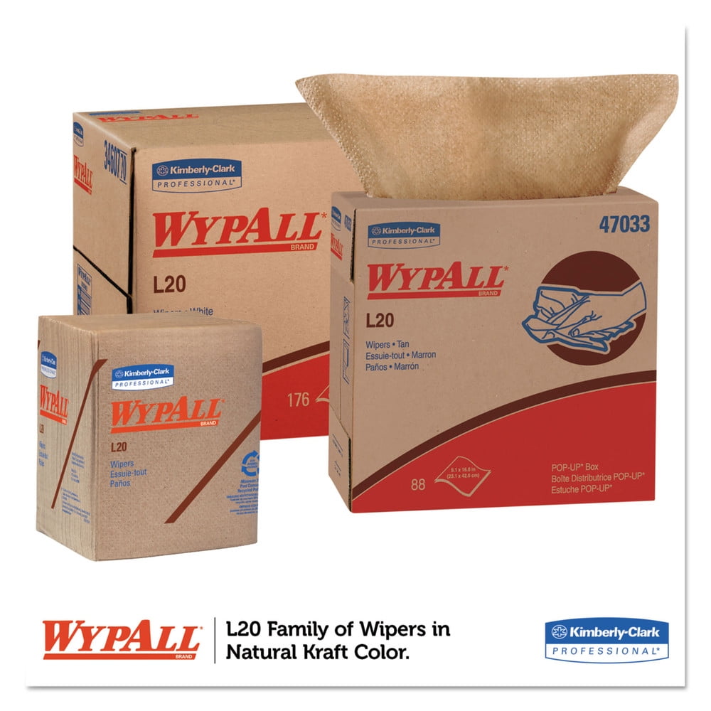L20 Wipers, Pop-Up Box, 2-Ply, 9 1/10 X 16 4/5, Brown (88/Box, 10 Boxes ...