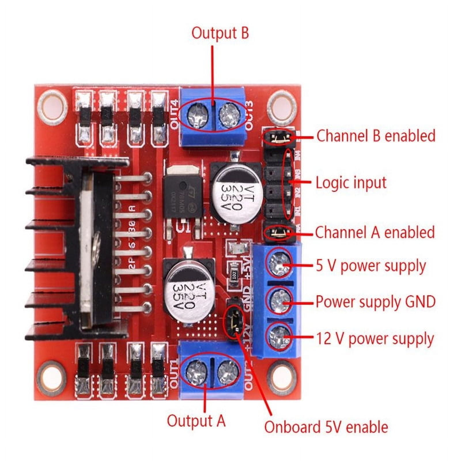 L298N Driver Board 5V-35V Supply, Essential for Speed and Direction ...
