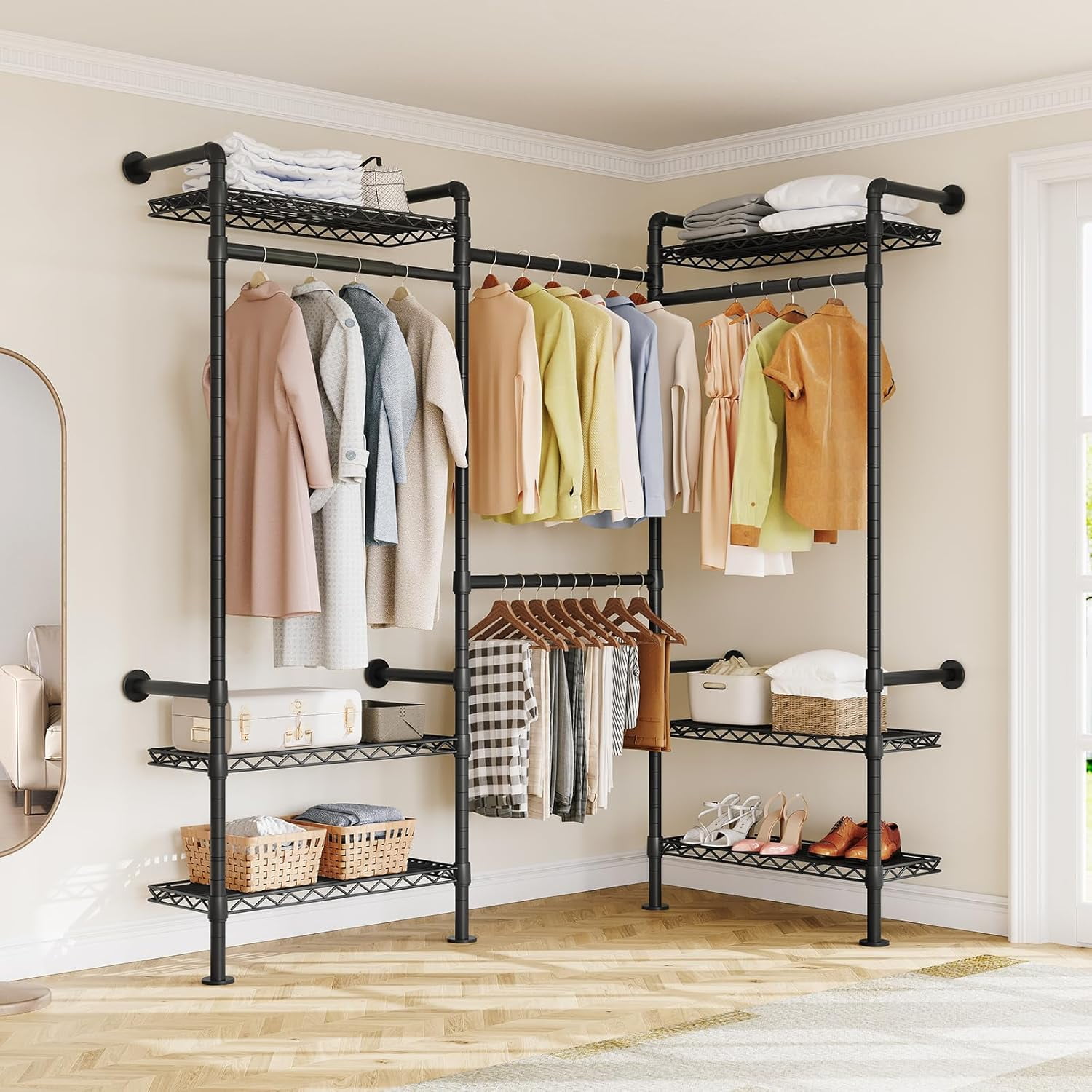 L3 Industrial Pipe Closet Organizer System, Wall Mounted Clothes Rack ...