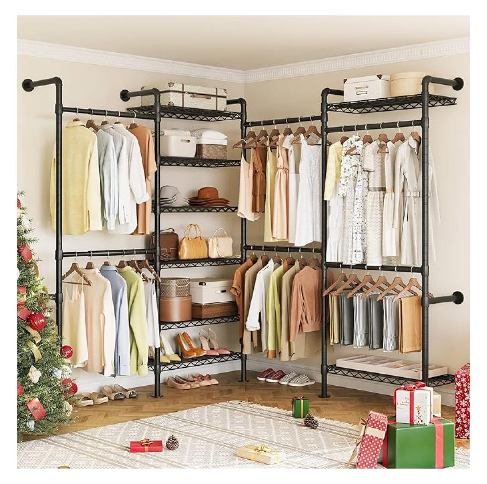 L4 Wall Mounted Industrial Pipe Clothing Rack, Closet Organizer System ...