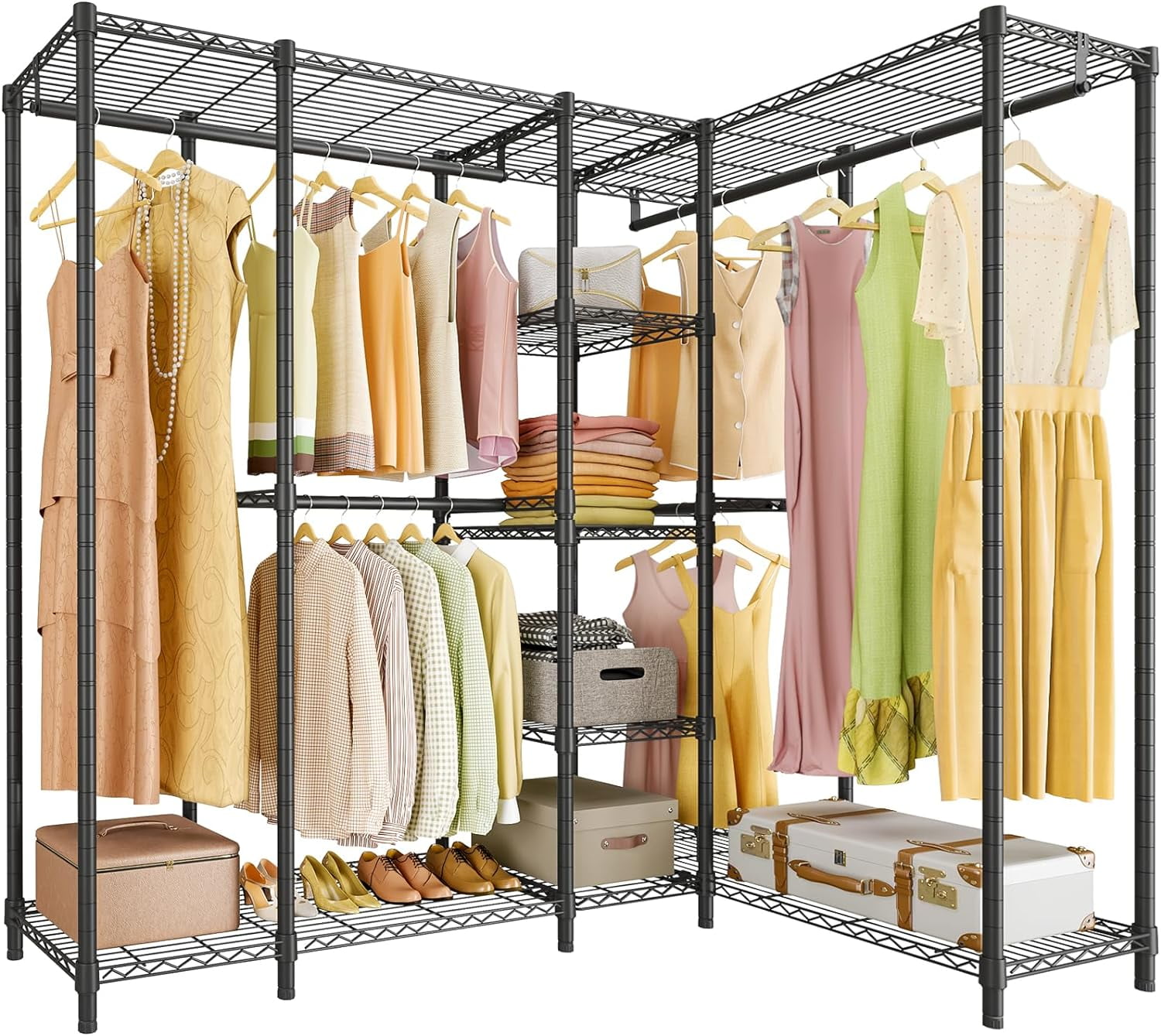 L50 Protable Closet Rack Large Corner Freestanding Wardrobe Closet ...