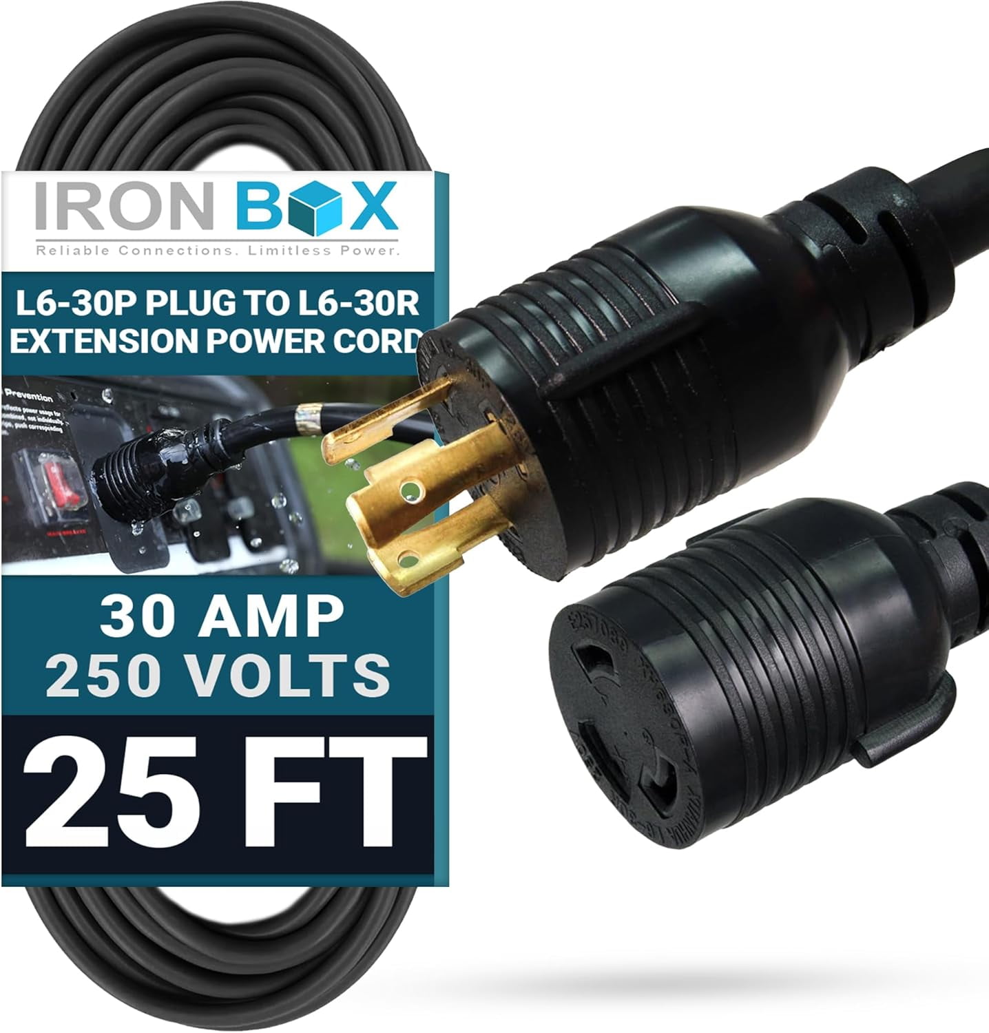 L6-30 Extension Power Cord - L6-30P Plug to L6-30R Connector - 30A, 250V - 10/3 SJOOW - Heavy ...