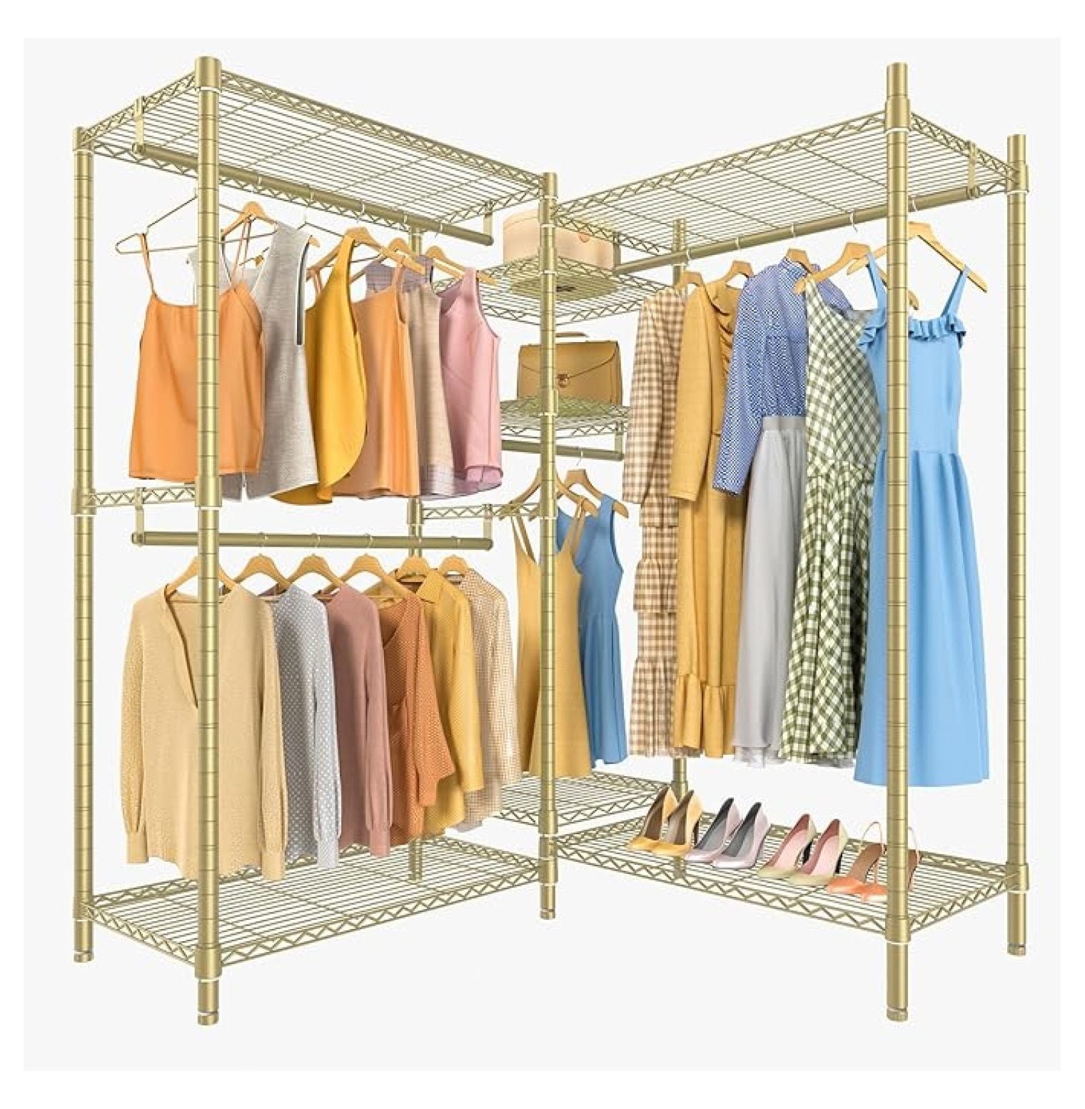 L6 L Shaped Clothes Rack Heavy Duty Clothing Rack for Corner, 5-Tier ...