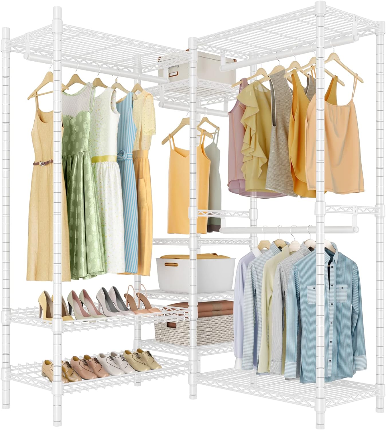 L8i Basic Heavy Duty Garment Rack L-Shaped Wardrobe Space-Saving Corner ...