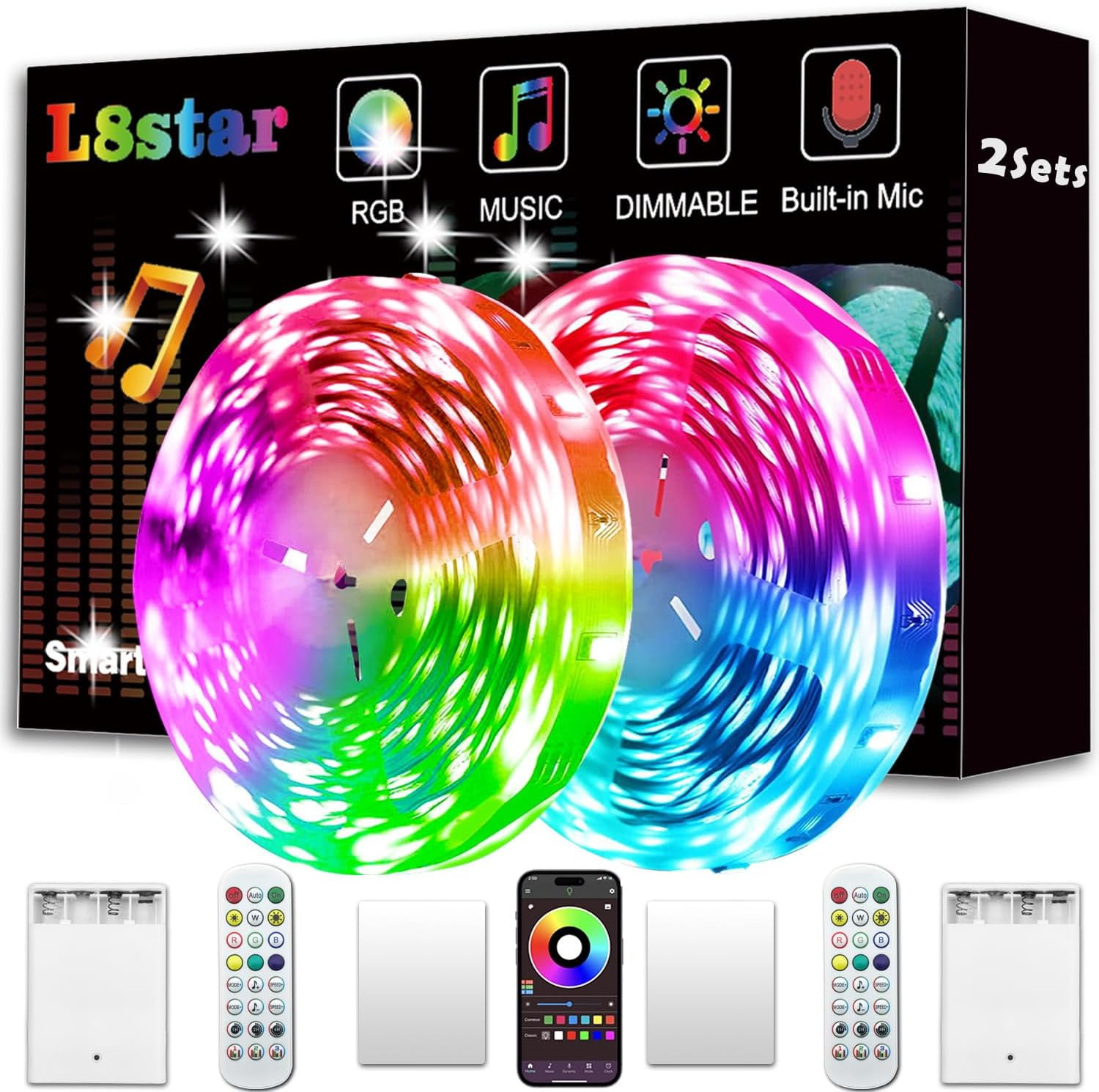 L8star Battery Powered Led Strip Lights, 2x16.4Ft (32.8Ft),Two Sets of ...