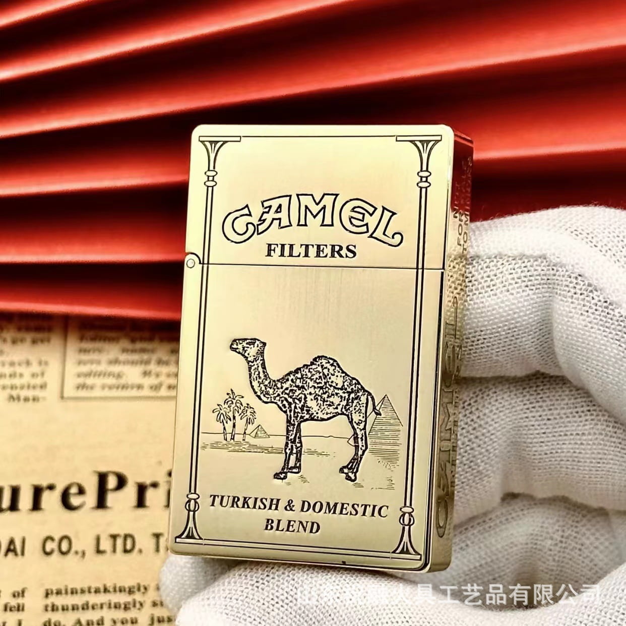 L9 ultra-thin small armor brass kerosene lighter five-sided carving ...