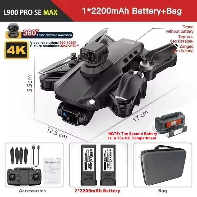 L900 Pro SE MAX GPS Drone 4K Professional Dual HD Camera 5G WIFI FPV Brushless 360 ° Obstacle ...