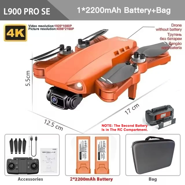 L900 Pro SE MAX GPS Drone 4K Professional Dual HD Camera 5G WIFI FPV Brushless 360 ° Obstacle ...